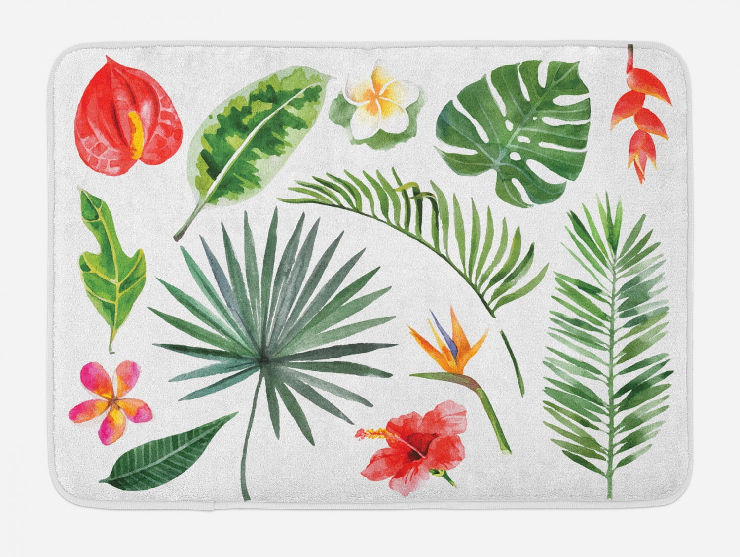 Aloha Bath Mat, Artistic Tropical Plants Set Lush Jungle Rainforest ...