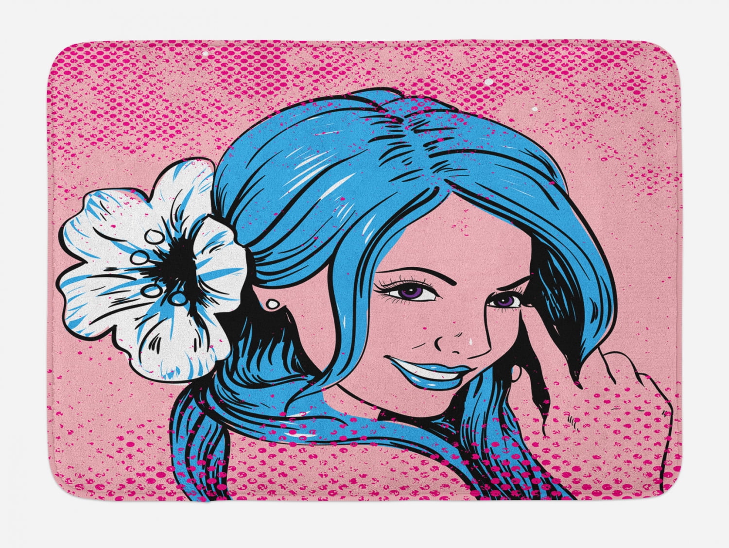 Aloha Bath Mat, Hawaiian Luau Girl and Hibiscus in Surreal Comic Strip ...