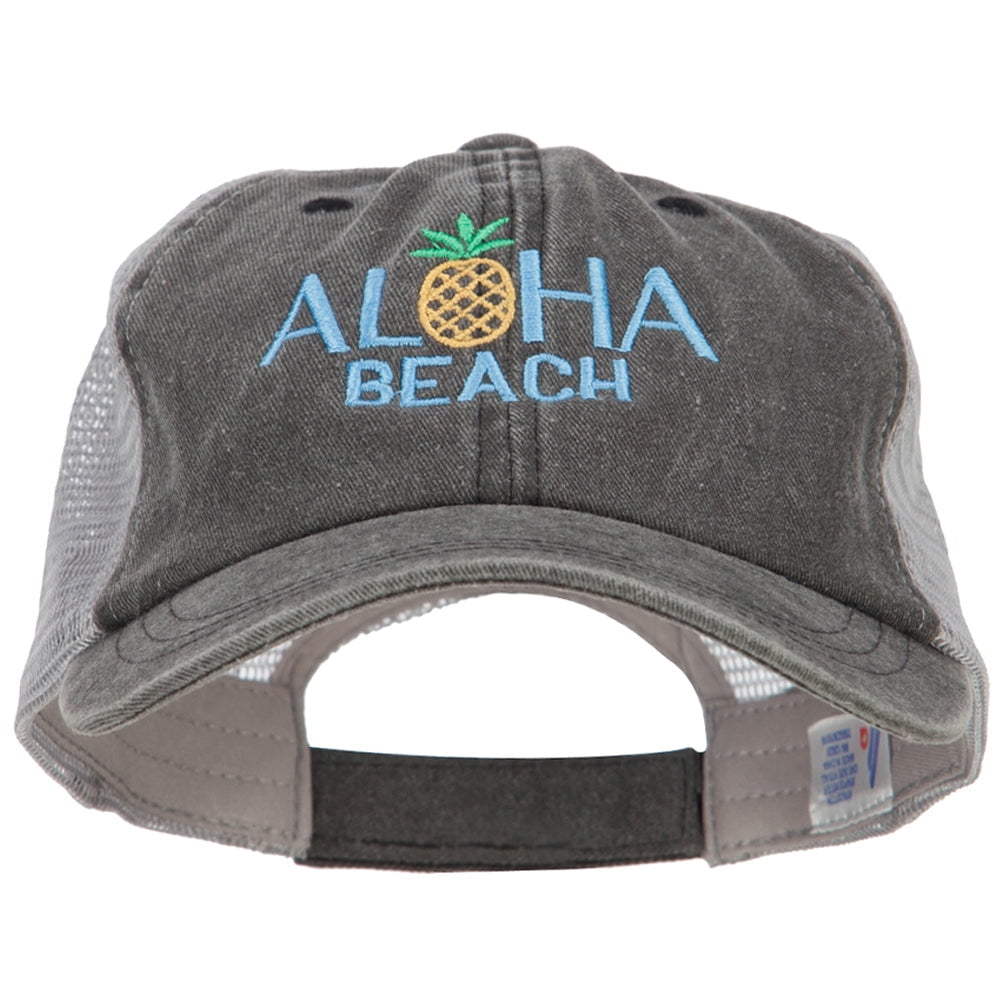 Aloha Beach Embroidered Washed Twill Trucker Cap - Black Grey OSFM ...