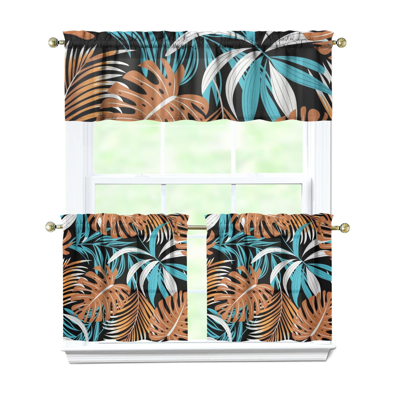 Aloha Beach Vacation Tier Curtains - Colorful Exotic Rod Pocket Kitchen ...