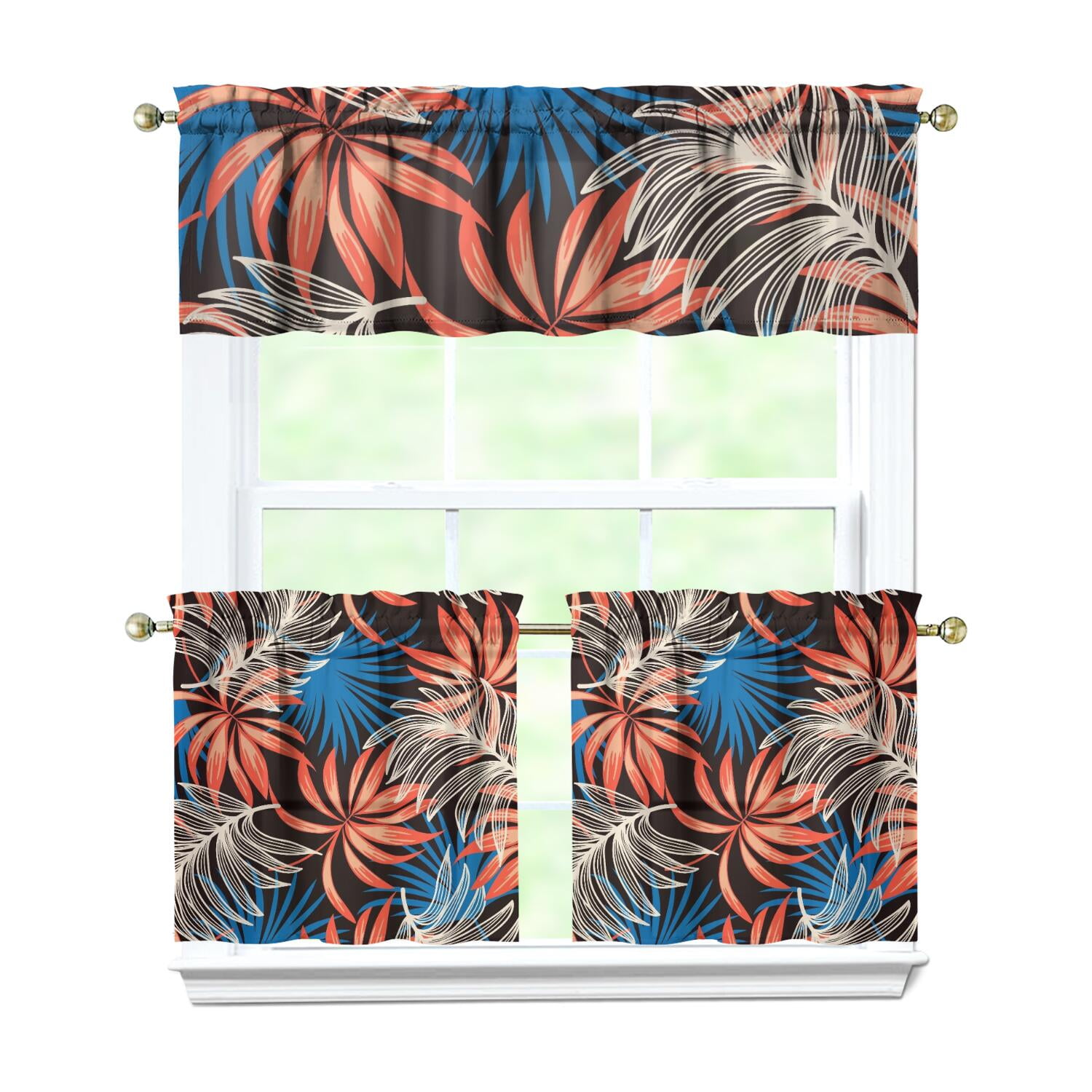 Aloha Beach Vacation Tier Curtains - Colorful Exotic Rod Pocket Kitchen ...