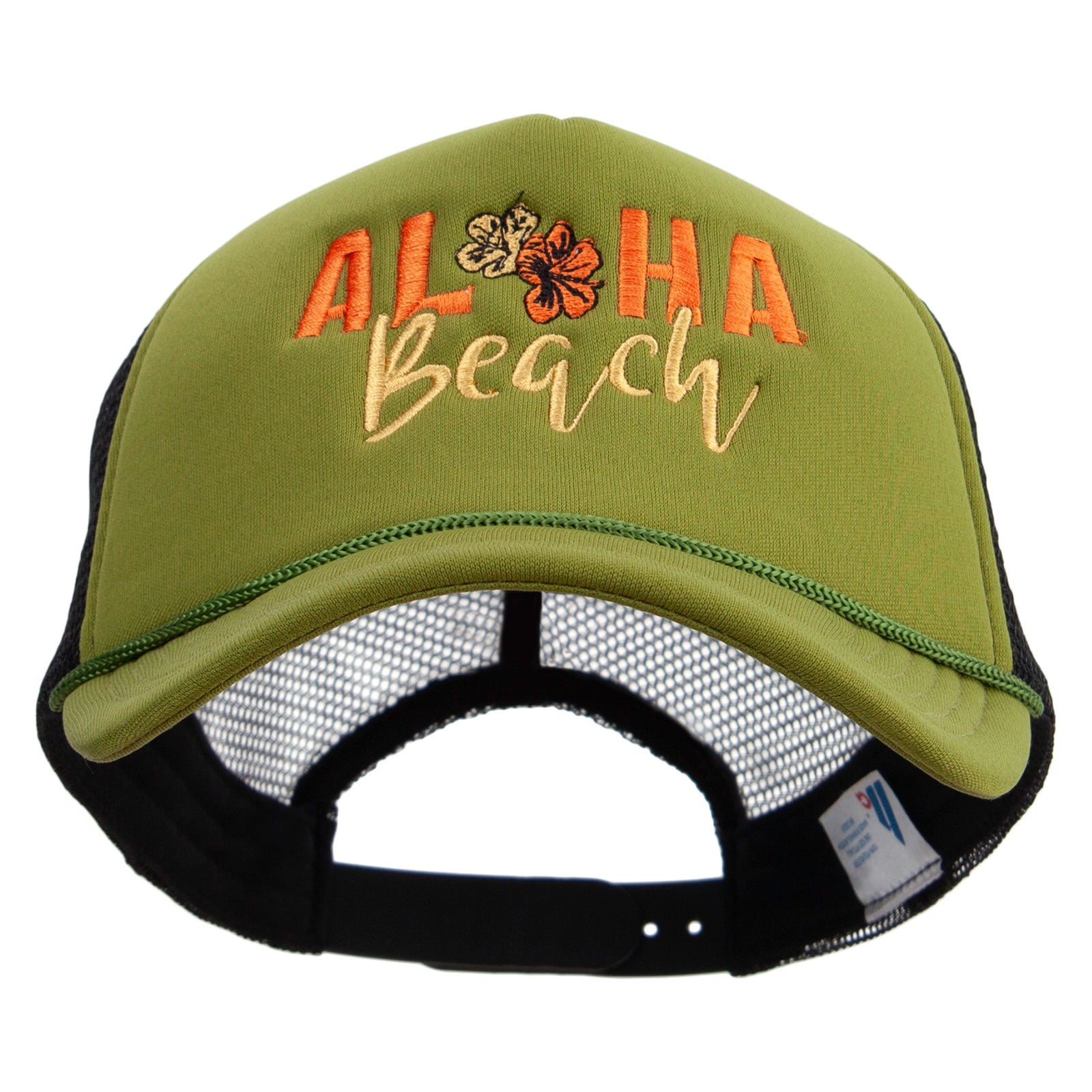 Aloha Beach with Flowers Embroidered Summer Foam Mesh Trucker Cap ...