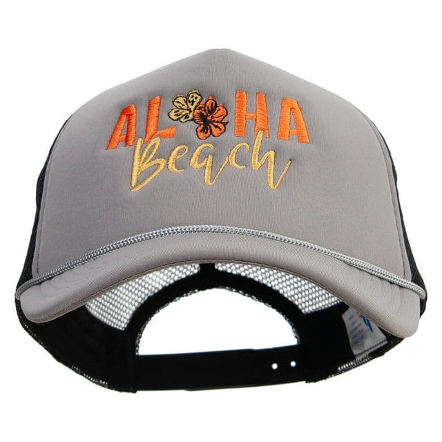 Aloha Beach with Flowers Embroidered Summer Foam Mesh Trucker Cap ...