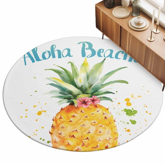 Aloha Beaches Area Rugs 3' (Round) Pineapple Summer Fruit Floor Rug Non ...