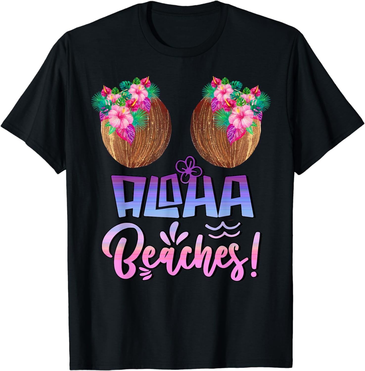 Aloha Beaches Coconut Bra with Hawaiian Tropical Flowers T-Shirt ...
