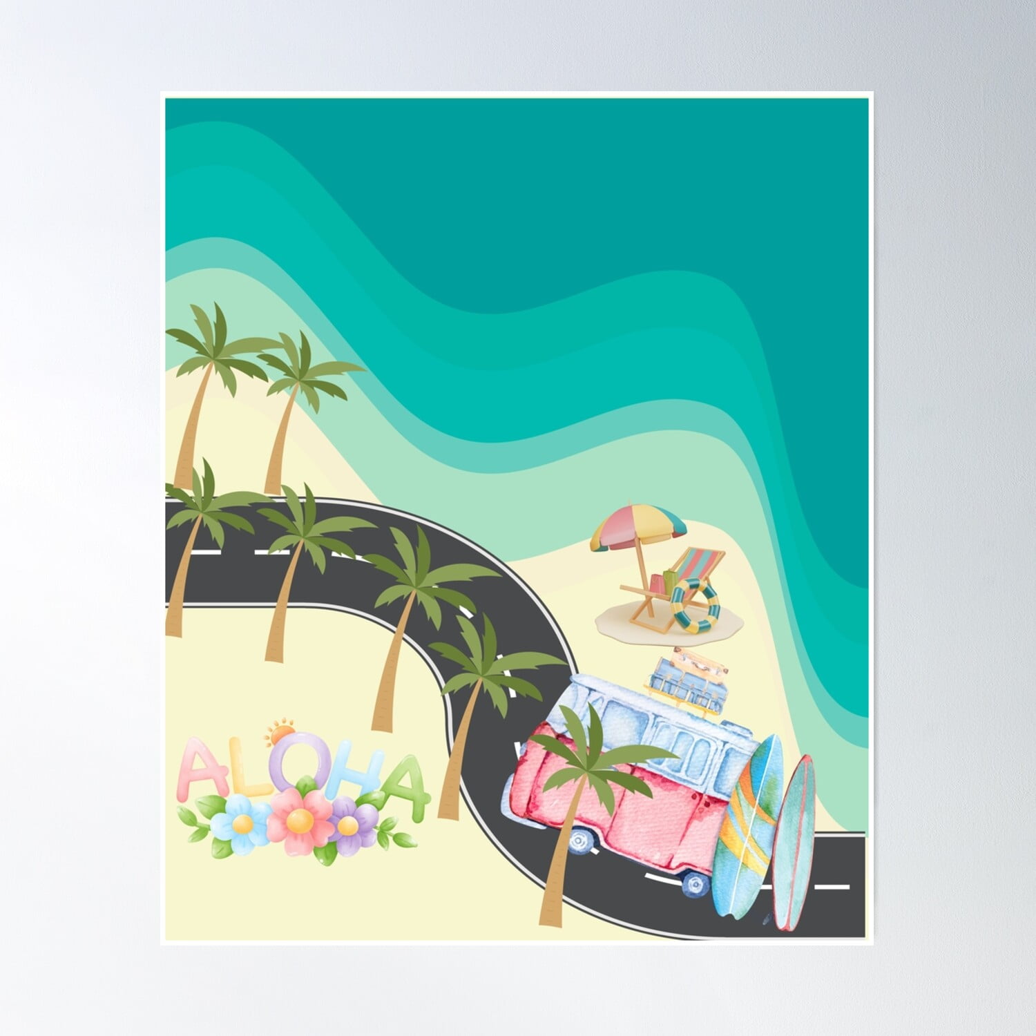 "Aloha, Beaches!" Funny Hawaiian Sticker Poster Wall Art, Modern Wall ...