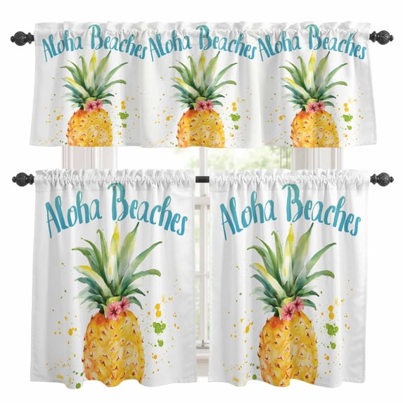 Aloha Beaches Kitchen Curtains Set for Windows, Pineapple Summer Fruit ...
