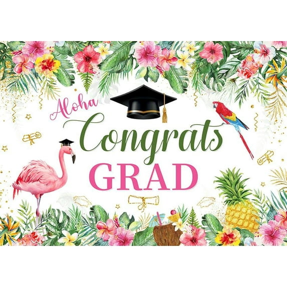 Aloha Congrats Grad Graduation Backdrop Tropical Hawaiian Graduation ...
