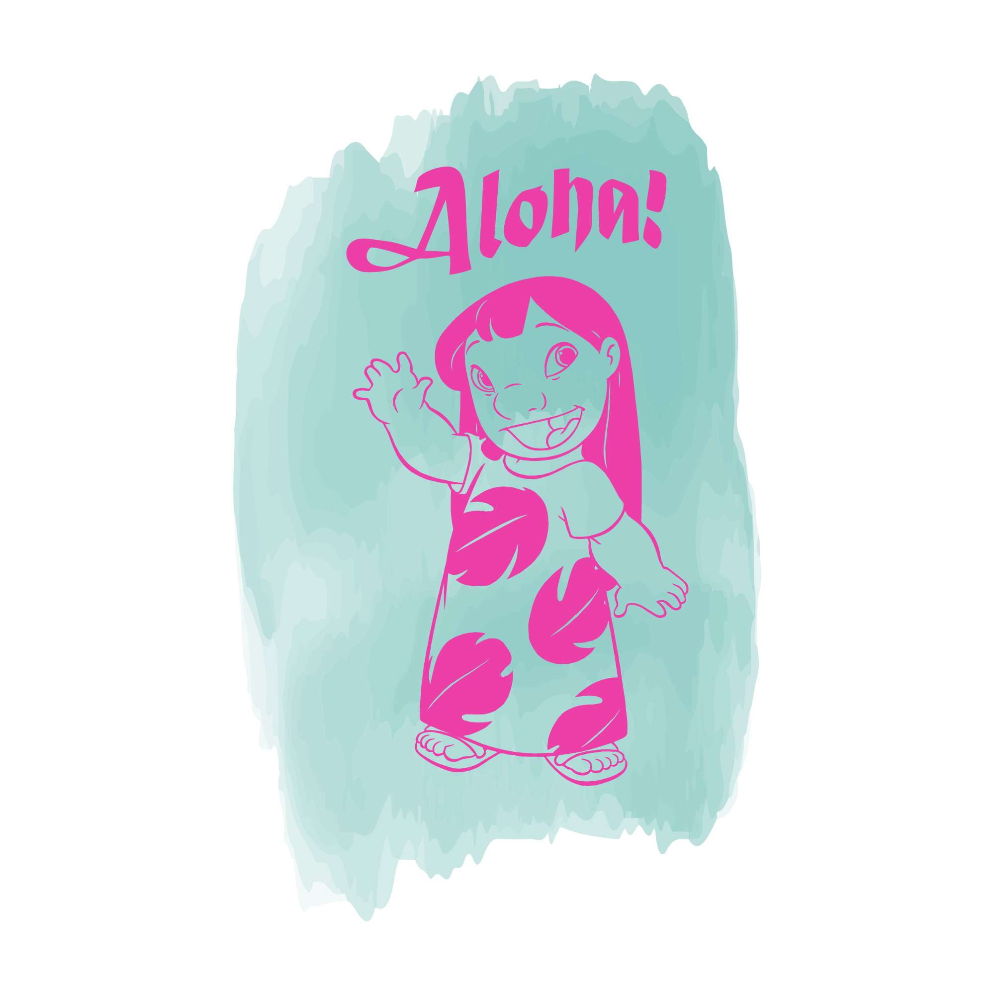 Aloha Cute Cartoon Girl waving wall watercolor Design Wall Art Sticker ...