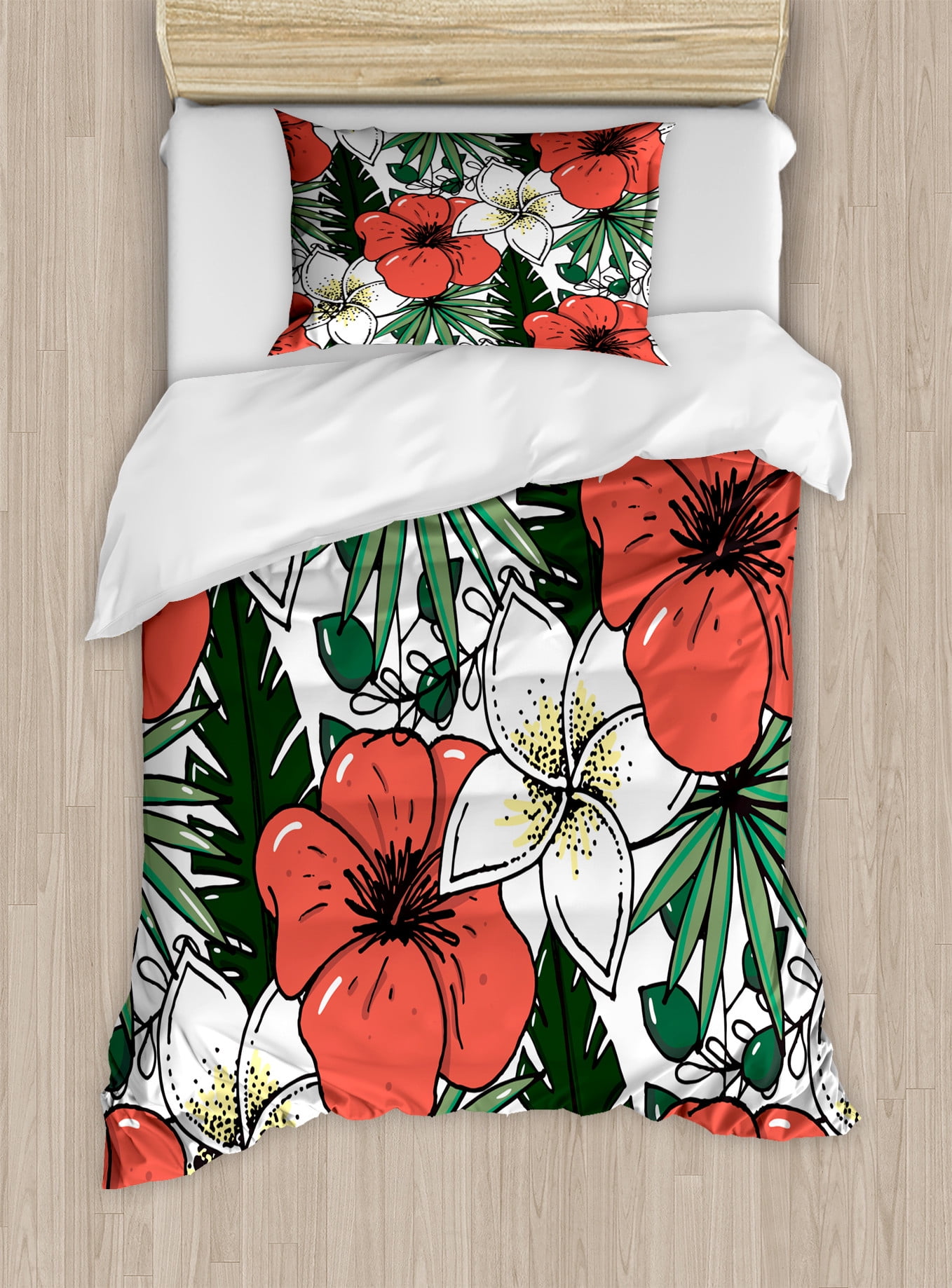 Aloha Duvet Cover Set, Graphic Image of Endemic Blossoming Flowers with ...