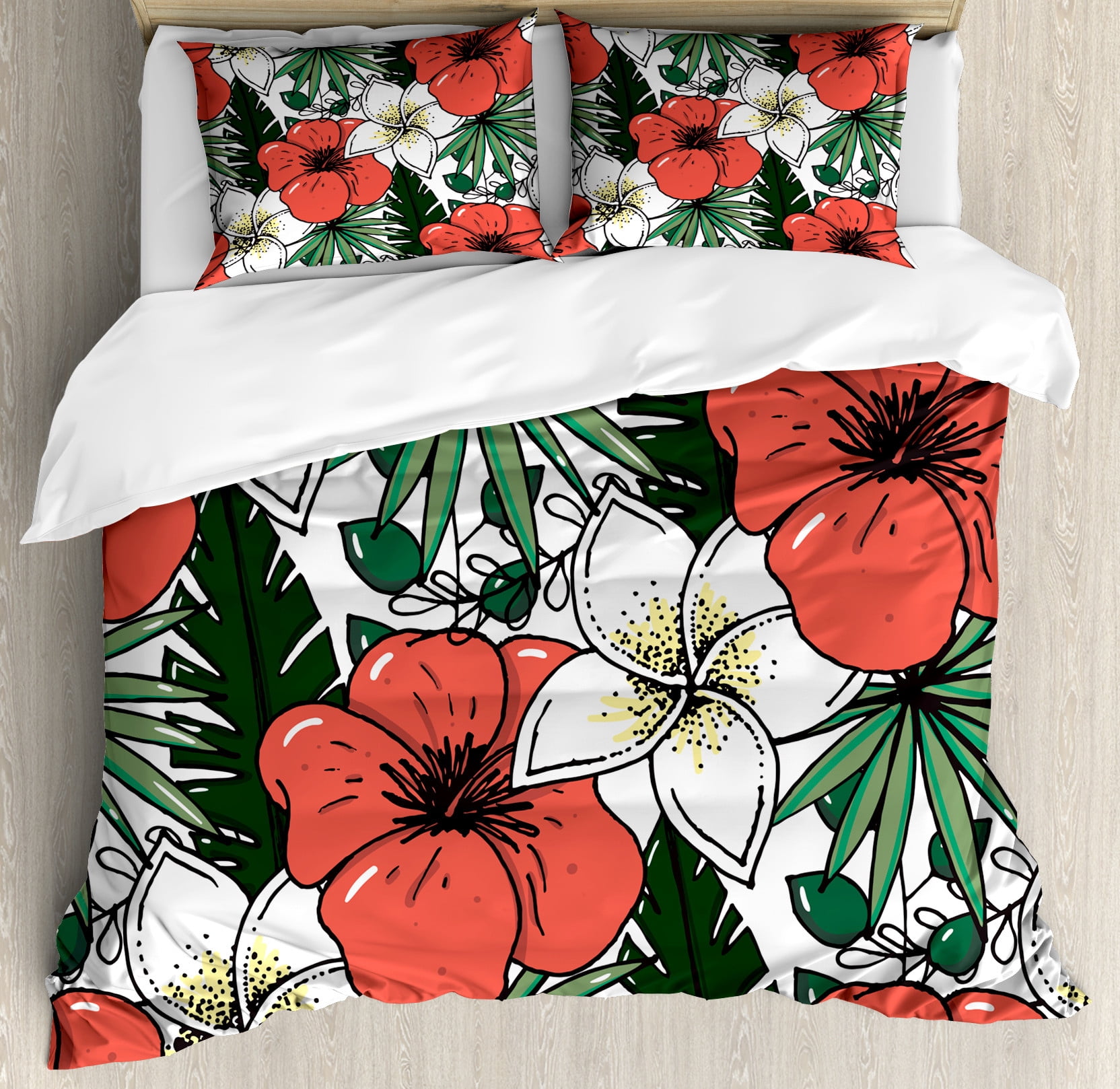 Aloha Duvet Cover Set, Graphic Image of Endemic Blossoming Flowers with ...