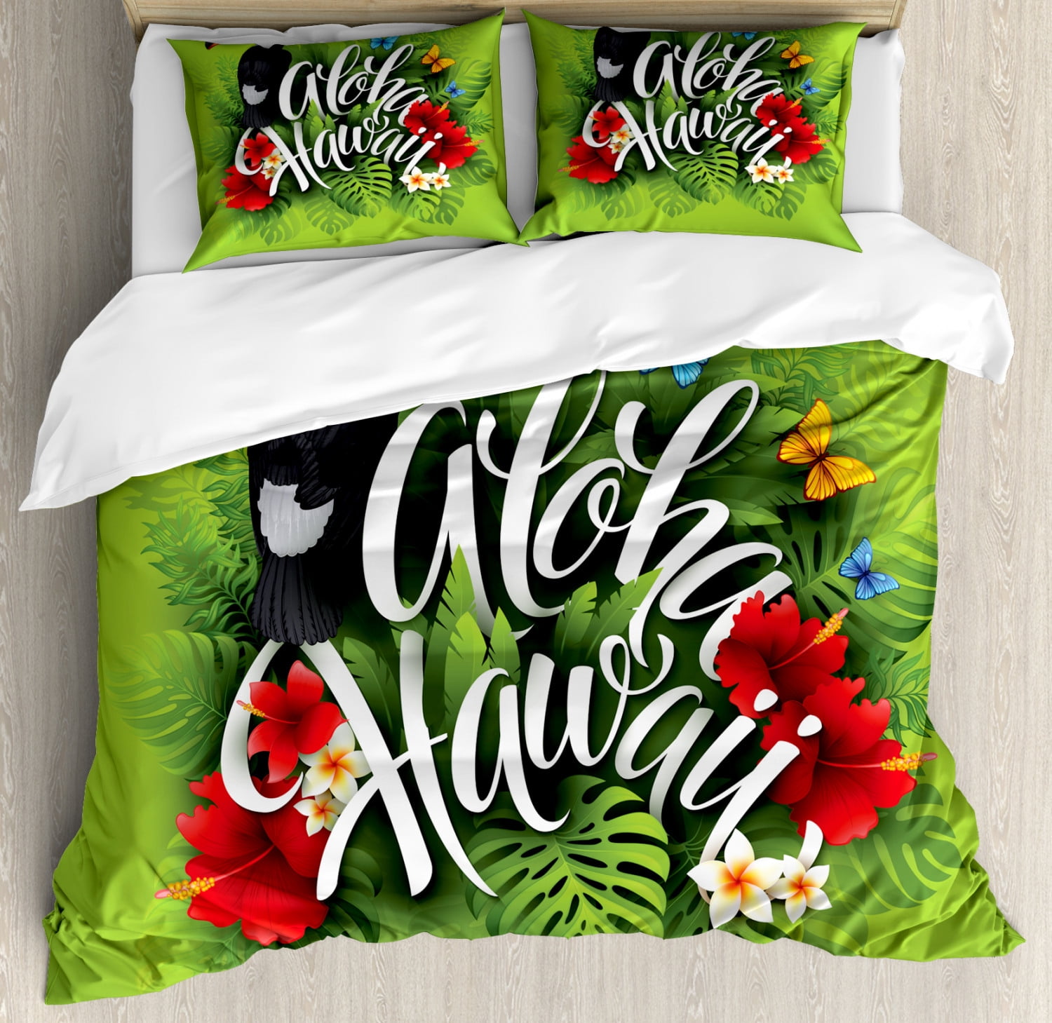 Aloha Duvet Cover Set Queen Size, Hawaiian Cursive Lettering with ...