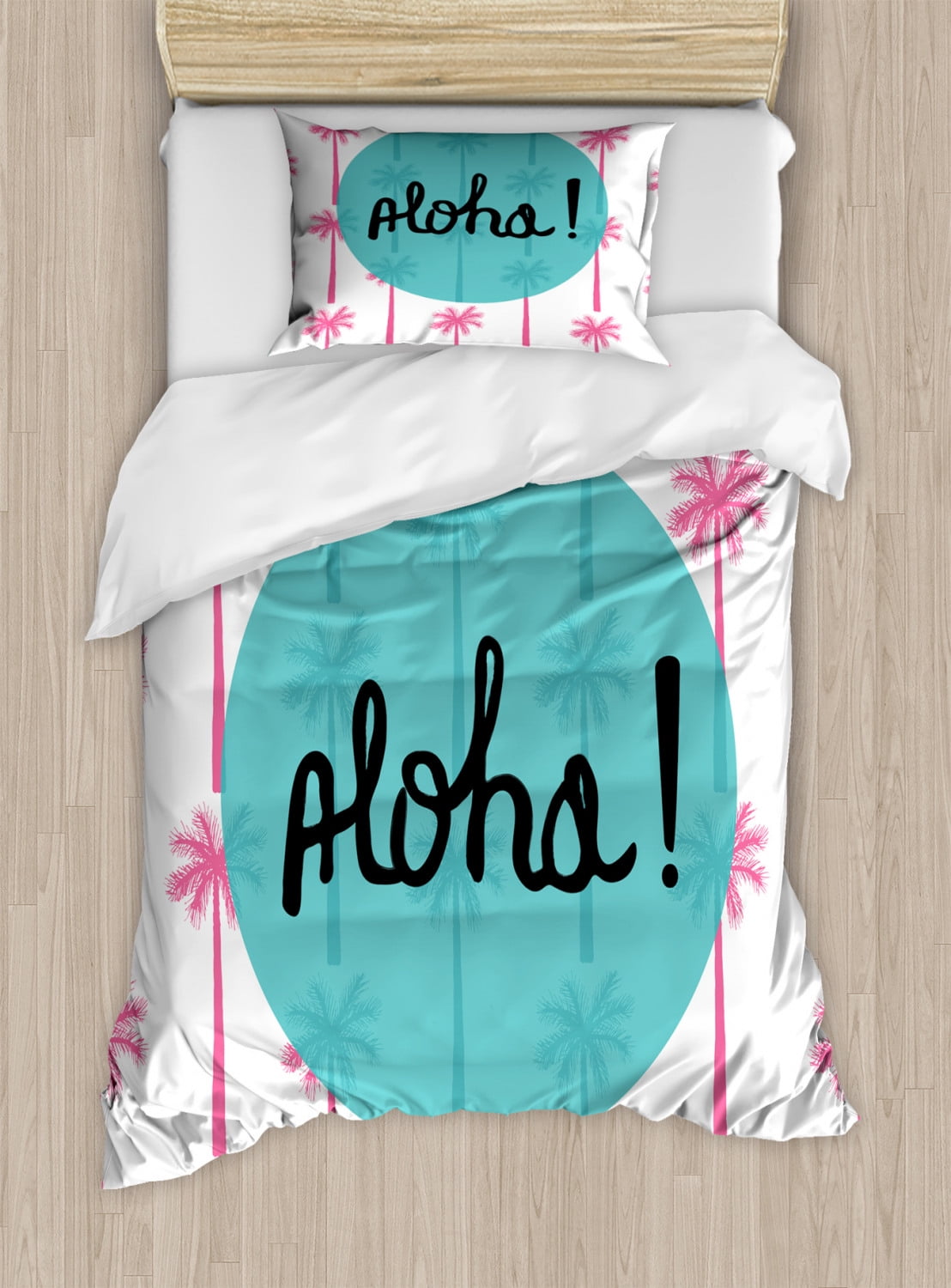 Aloha Duvet Cover Set Twin Size, Vertical Repetitive Palm Tree ...
