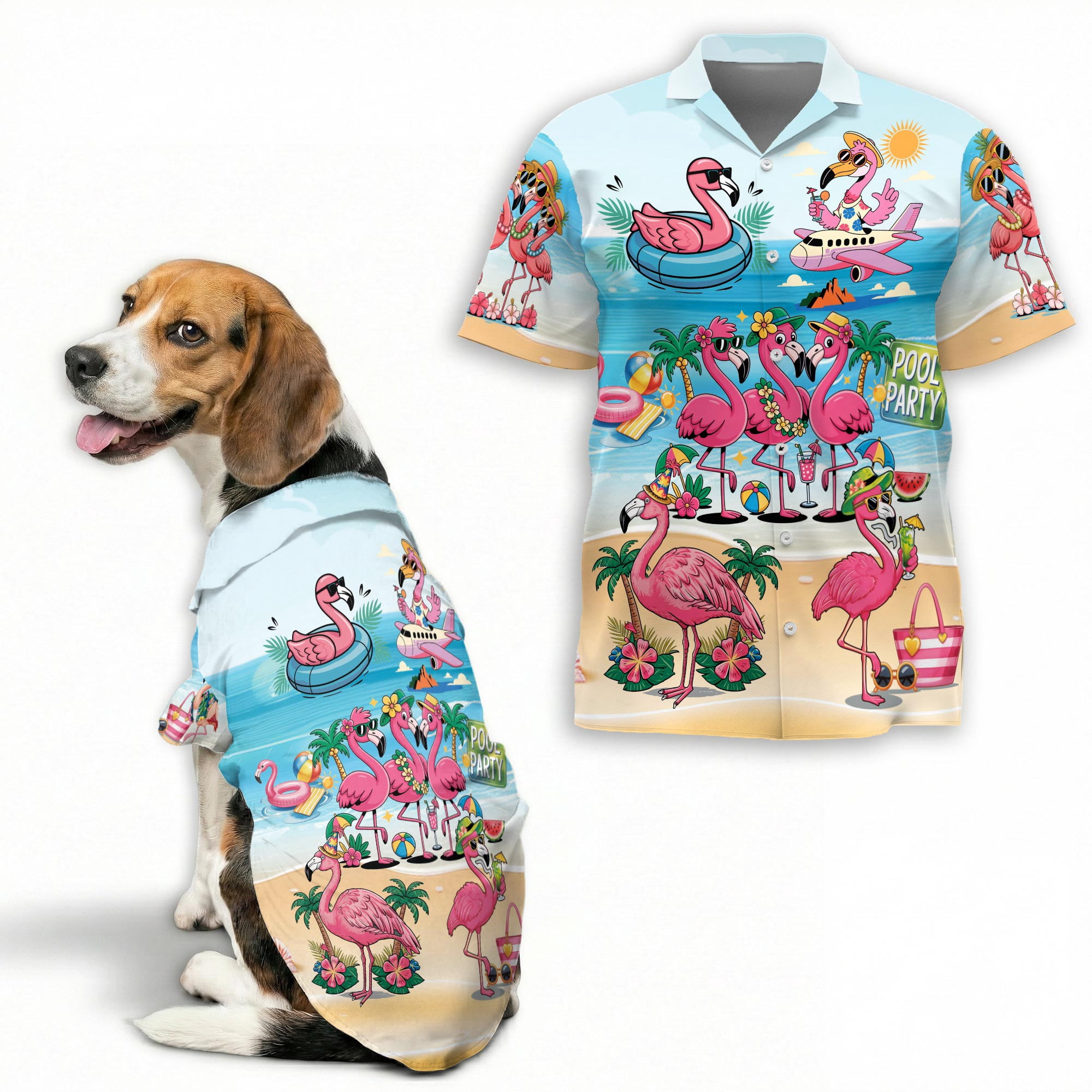 Aloha Flamingo Cocktails Beach Hawaiian Shirt for Adults and Dogs ...