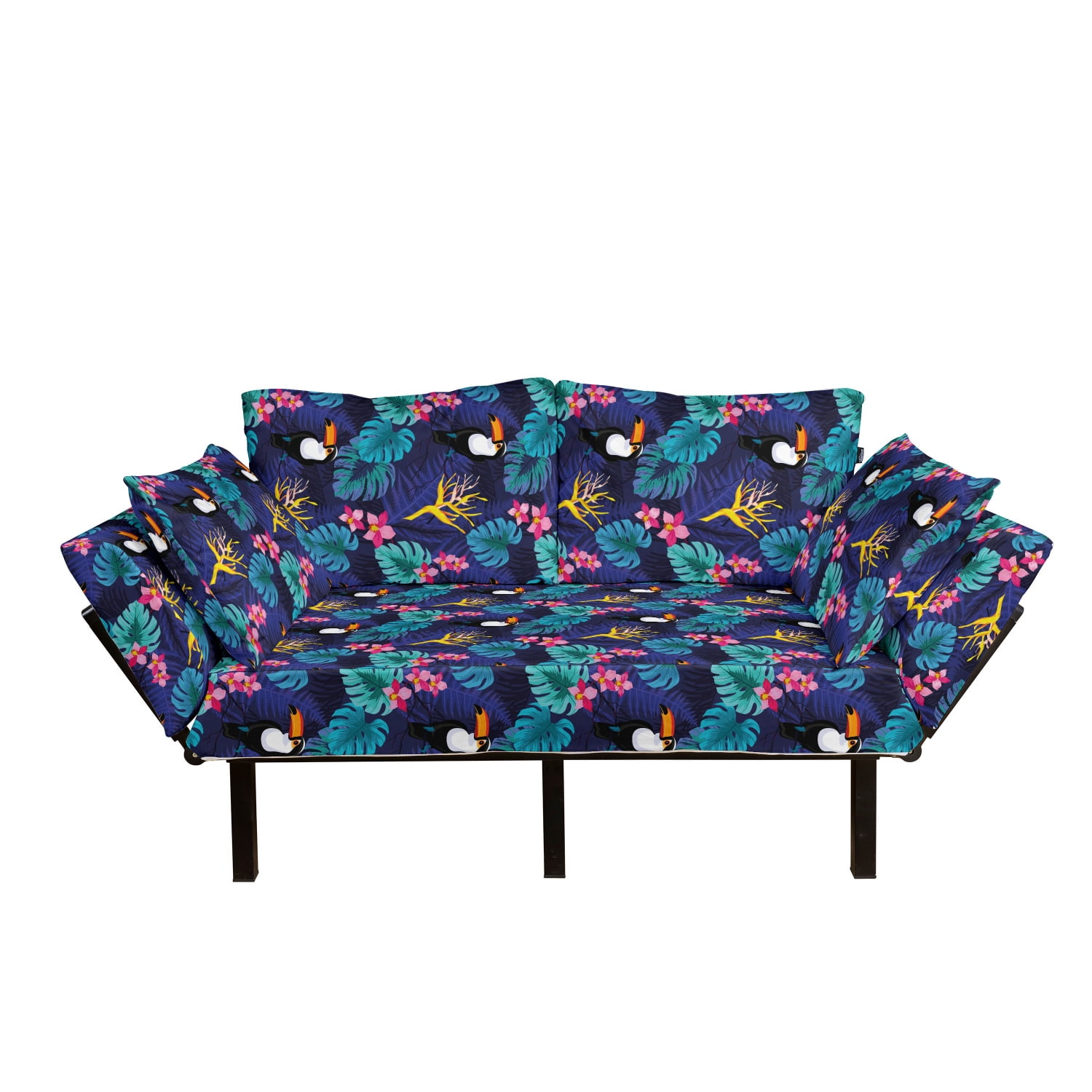 Aloha Futon Couch, Tropical Rainforest Nature Theme with Toucan Parrot ...