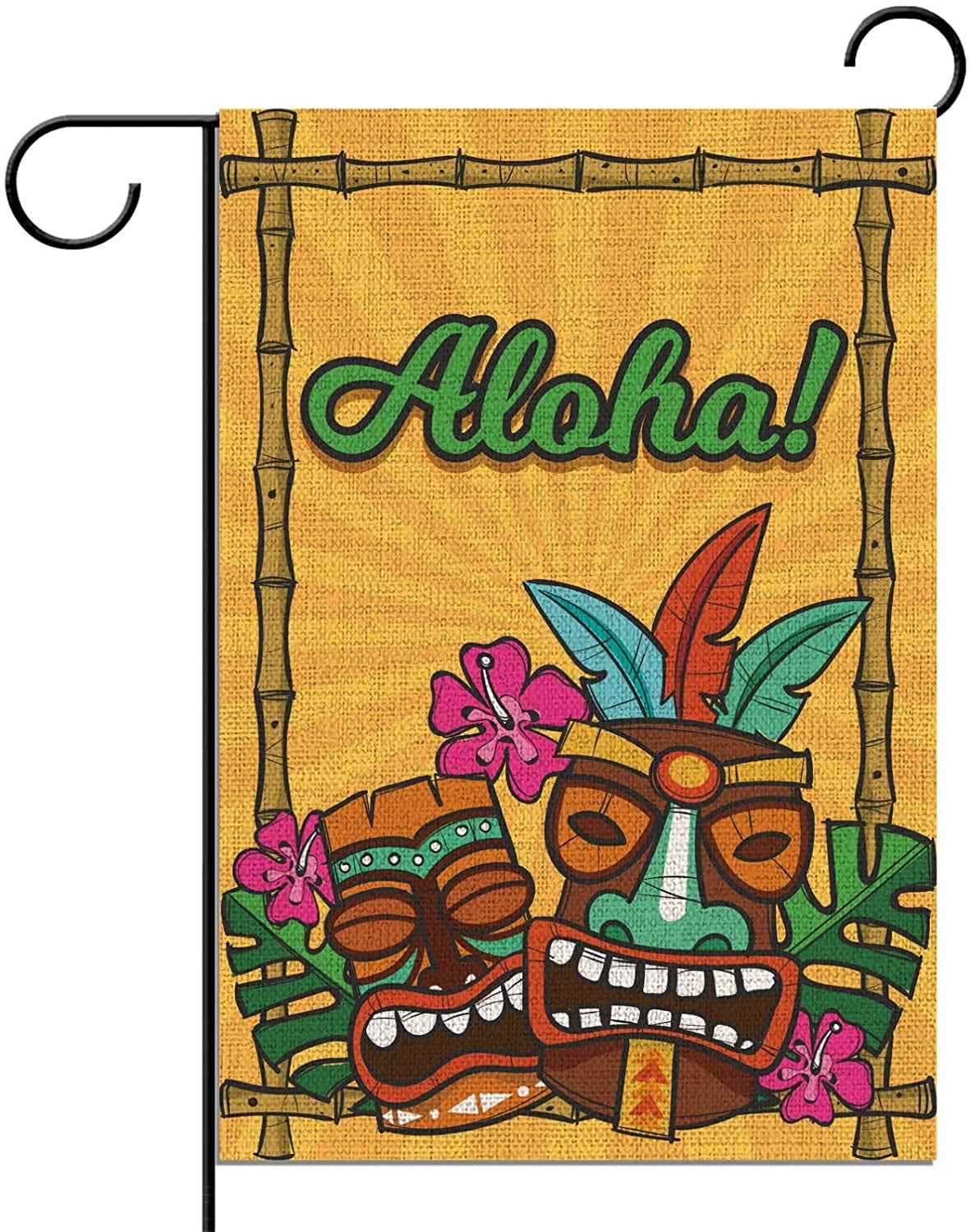 Aloha Garden Flag Tiki Luau Party Hawaii Tropical Flowers Vertical ...
