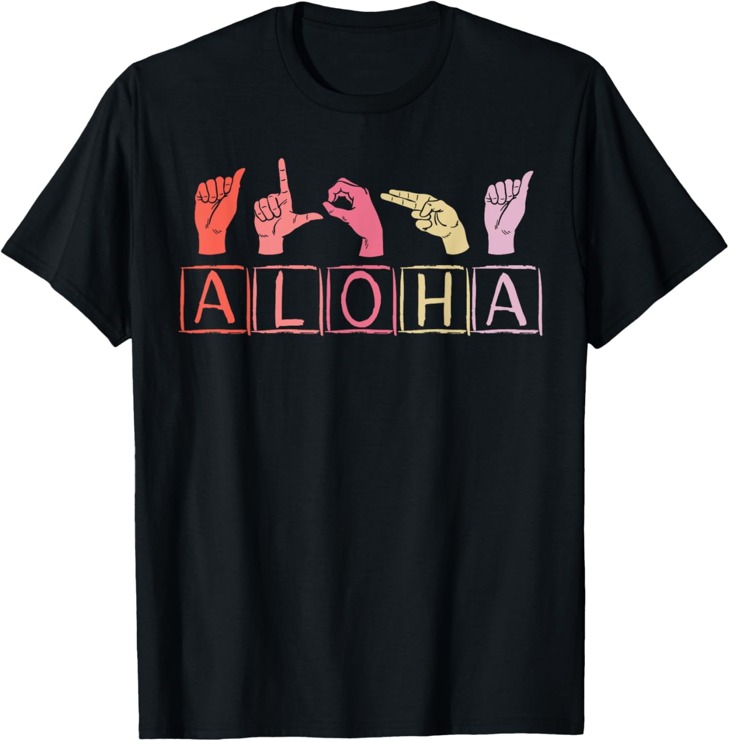 Aloha Hand Sign Language American ASL Teacher Hawaiian T-Shirt Casual ...