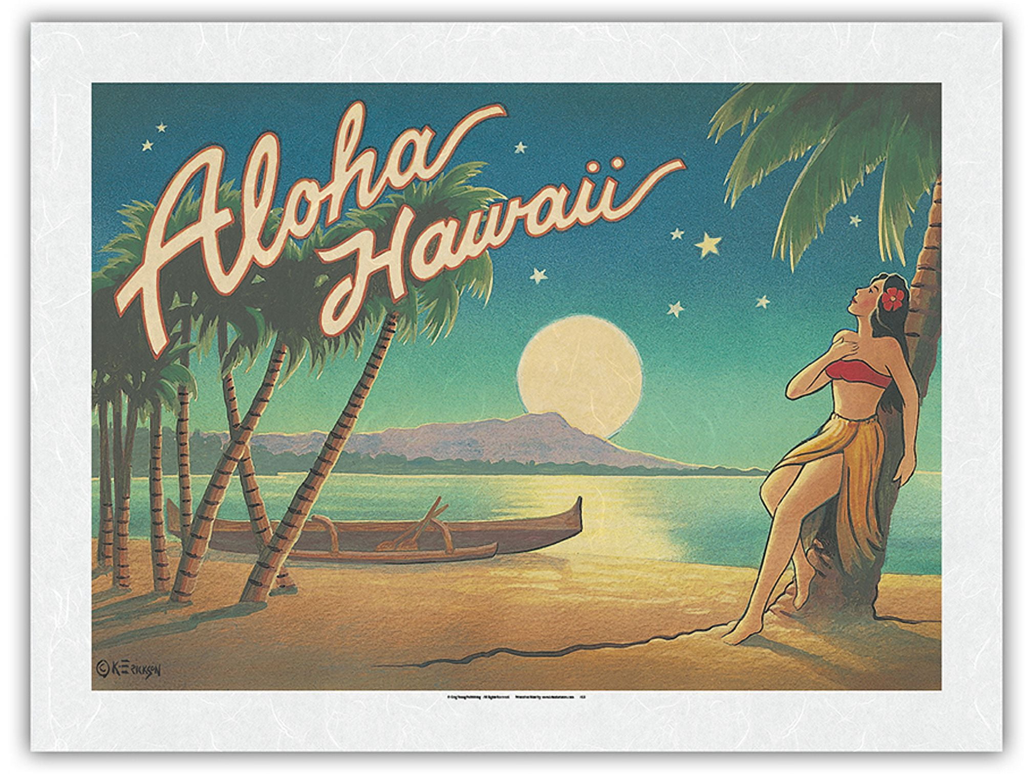 Aloha Hawaii - Full Moon over Diamond Head - Vintage Hawaiian Travel ...