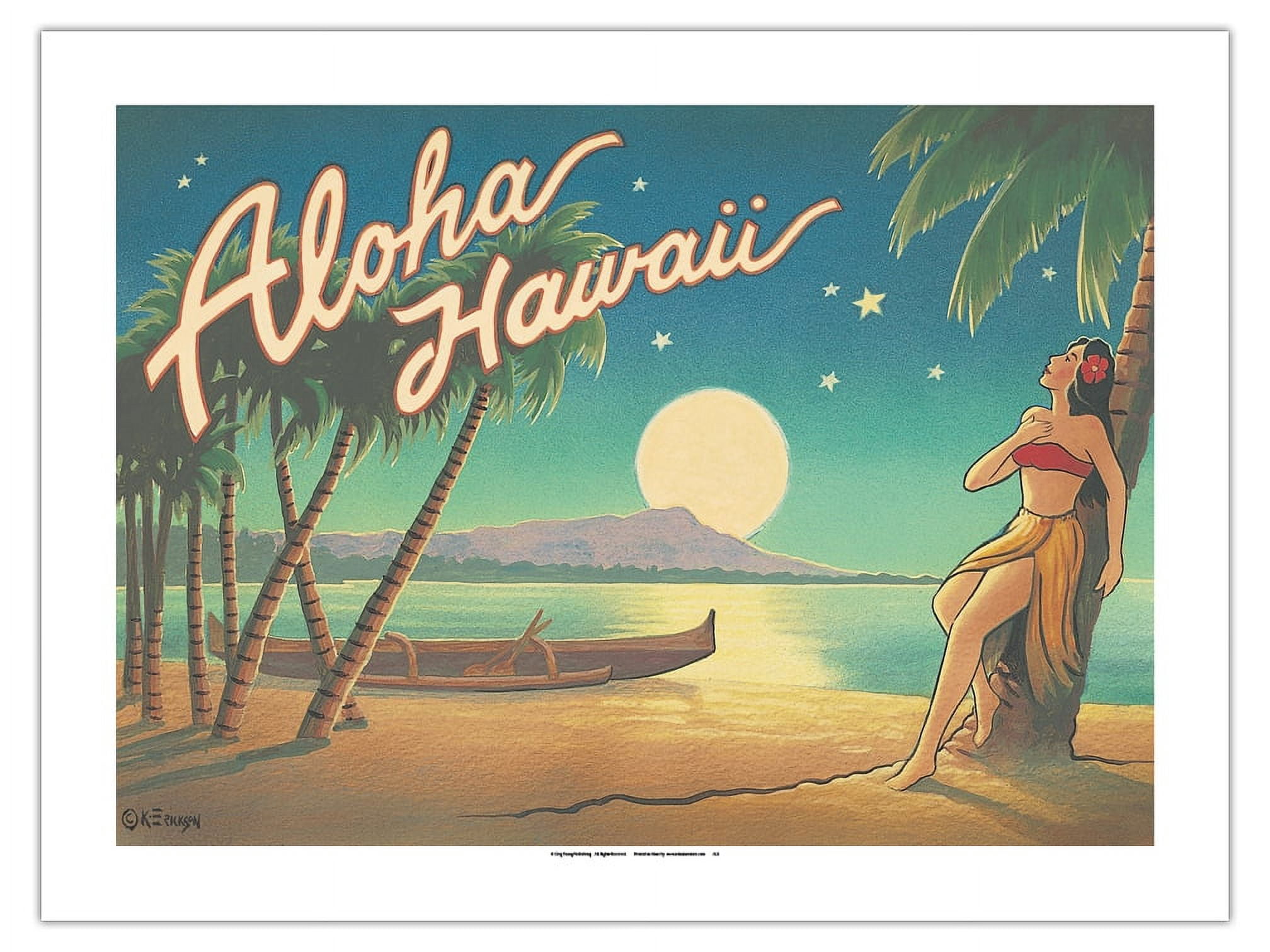 Aloha Hawaii - Full Moon over Diamond Head - Vintage Hawaiian Travel ...