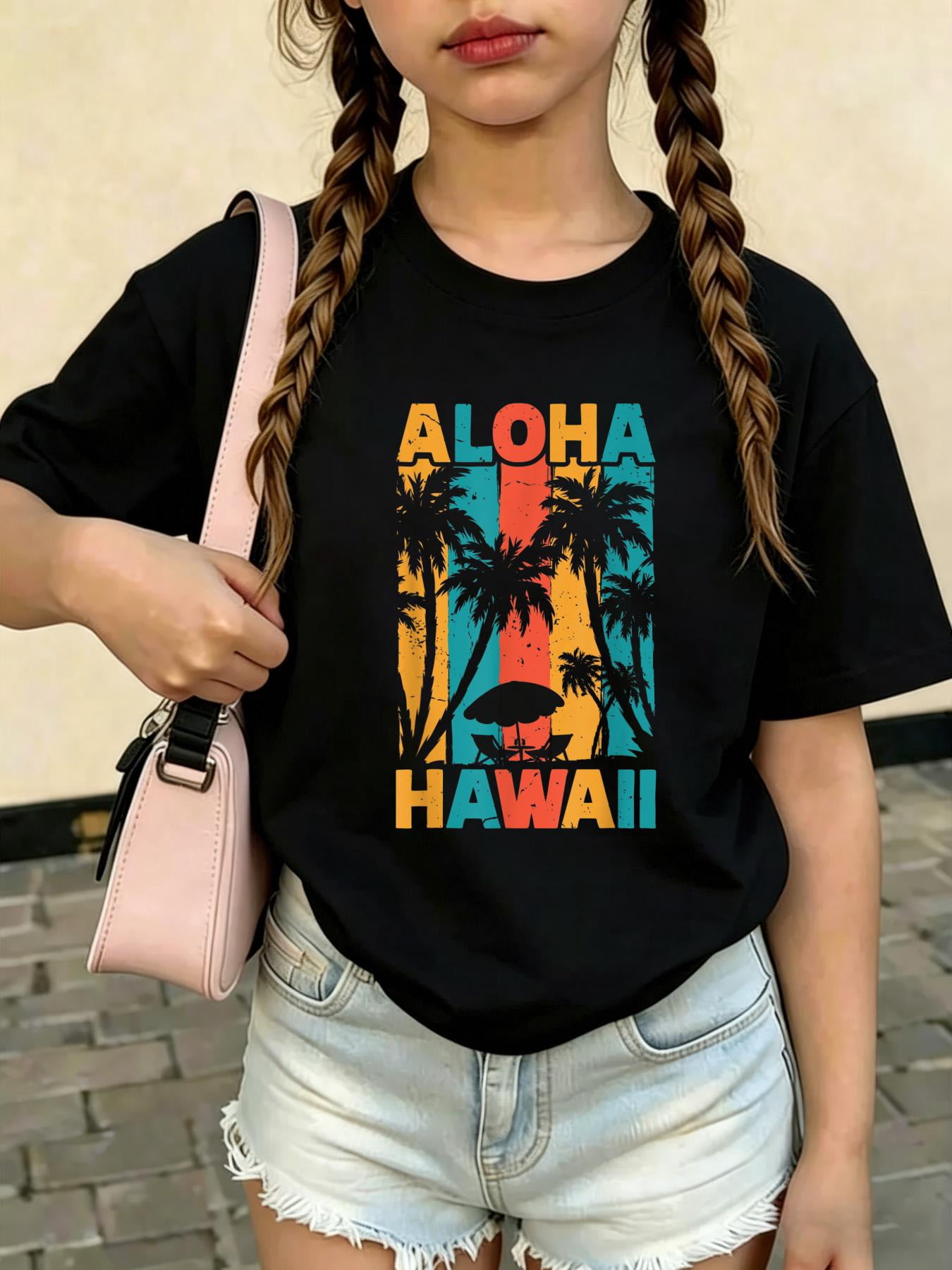 Aloha Hawaii Hawaiian Tropical Island Palm Beach Surfing Kids T-Shirt ...