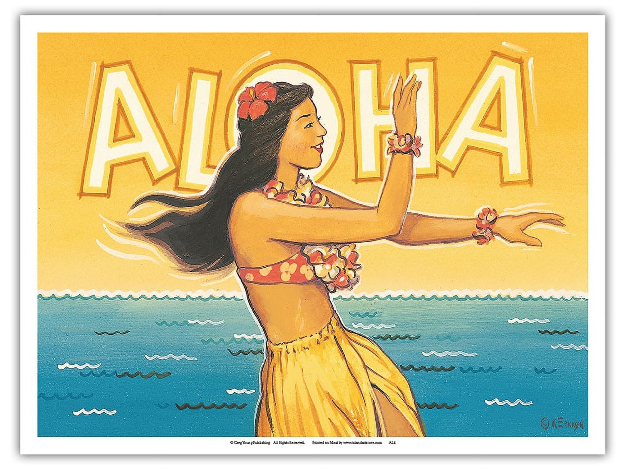 Aloha - Hawaii Hula Dancer - Vintage Hawaiian Travel Poster by Kerne Erickson - Master Art Print ...