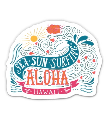Aloha Hawaii Sea Sun Surfing Vacation - 5" Vinyl Sticker - For Car ...