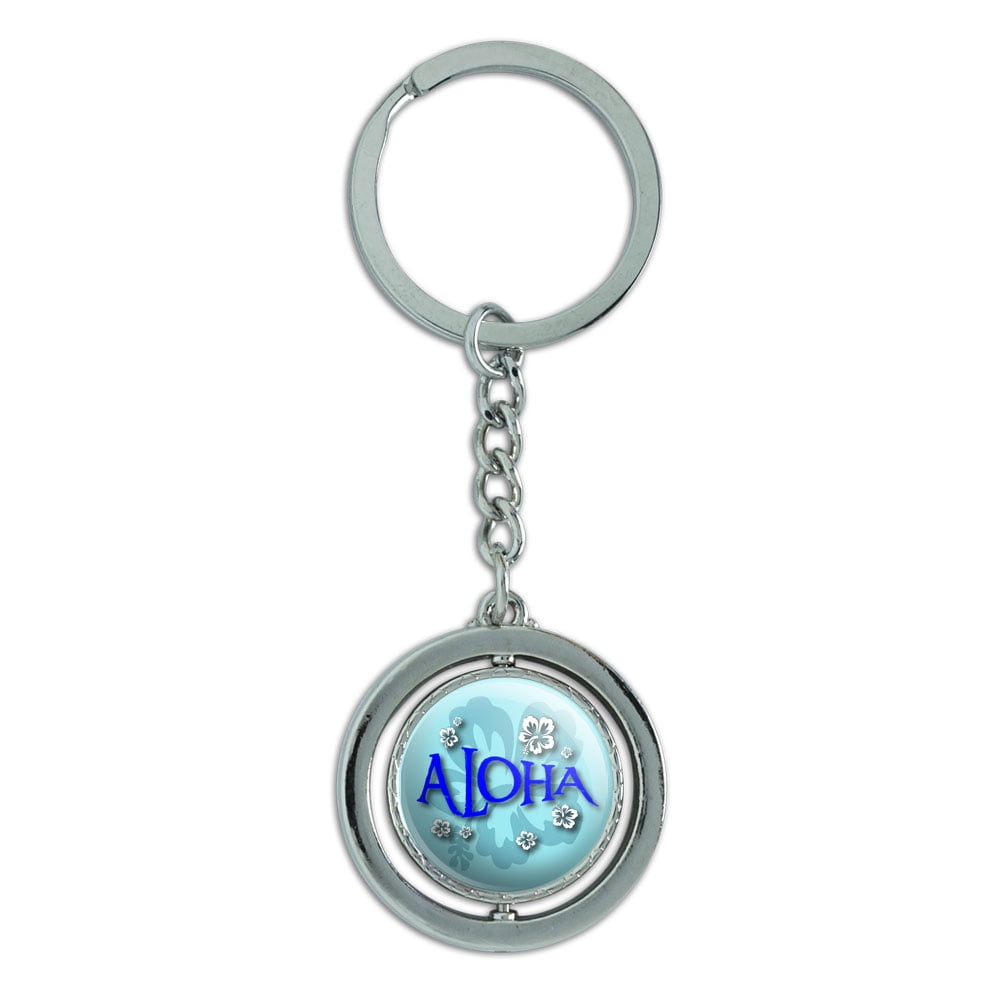 Aloha Hawaiian Greeting Hibiscus Flowers Spinning Circle Metal Keychain ...