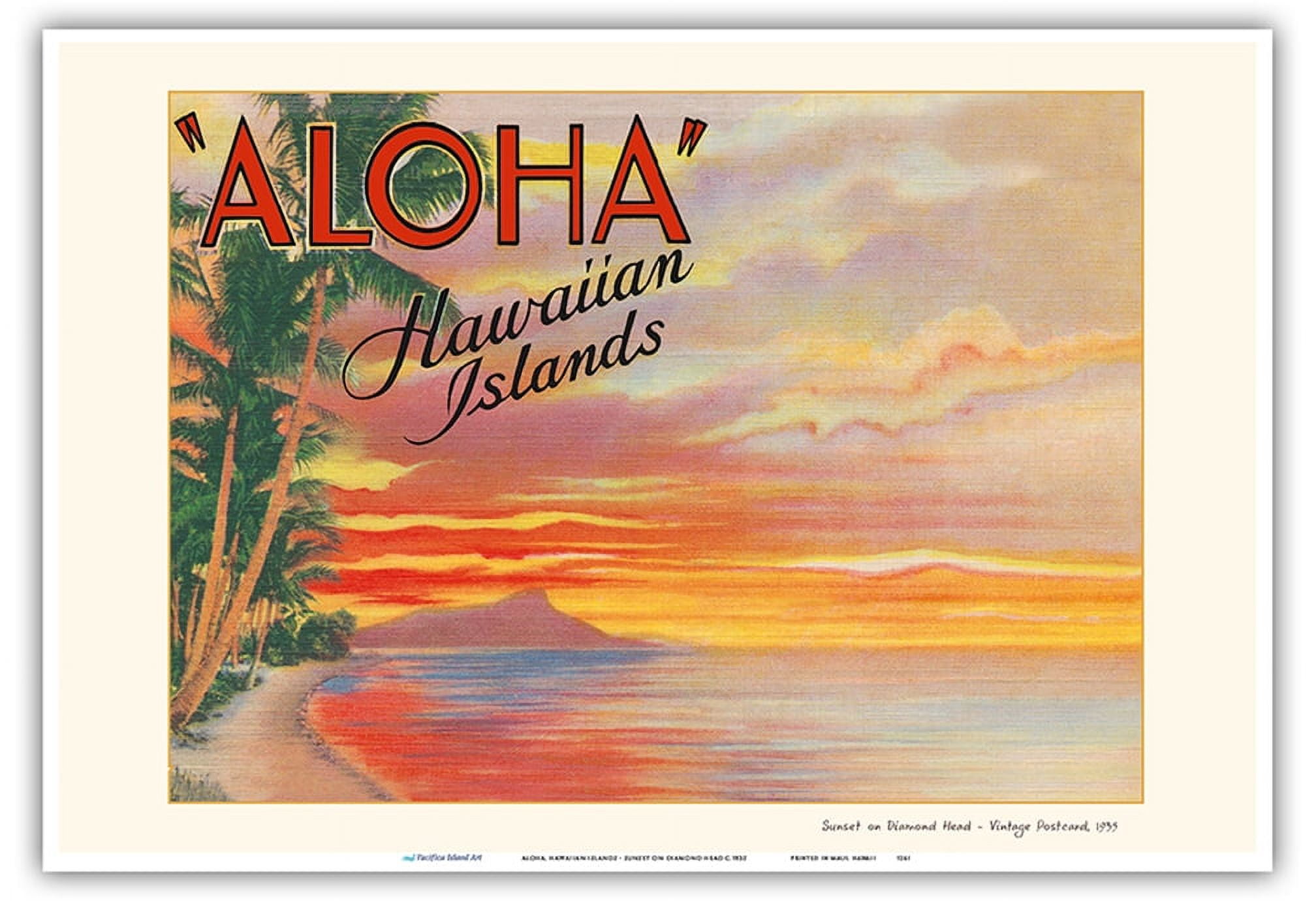 Aloha Hawaiian Islands - Sunset on Diamond Head - Vintage Hawaiian ...