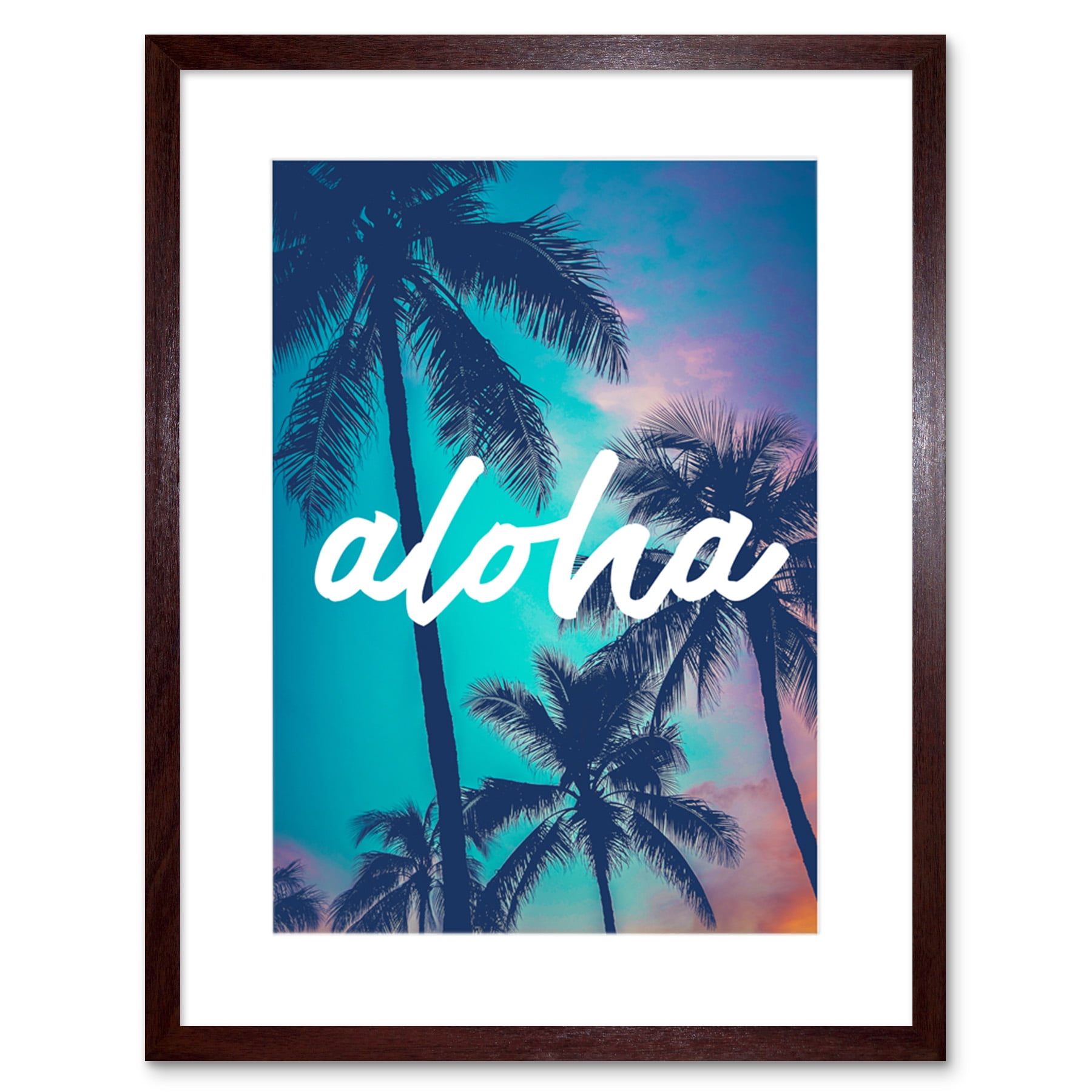 Aloha Hawaiian Sunset Artwork Framed Wall Art Print 9X7 Inch - Walmart.com