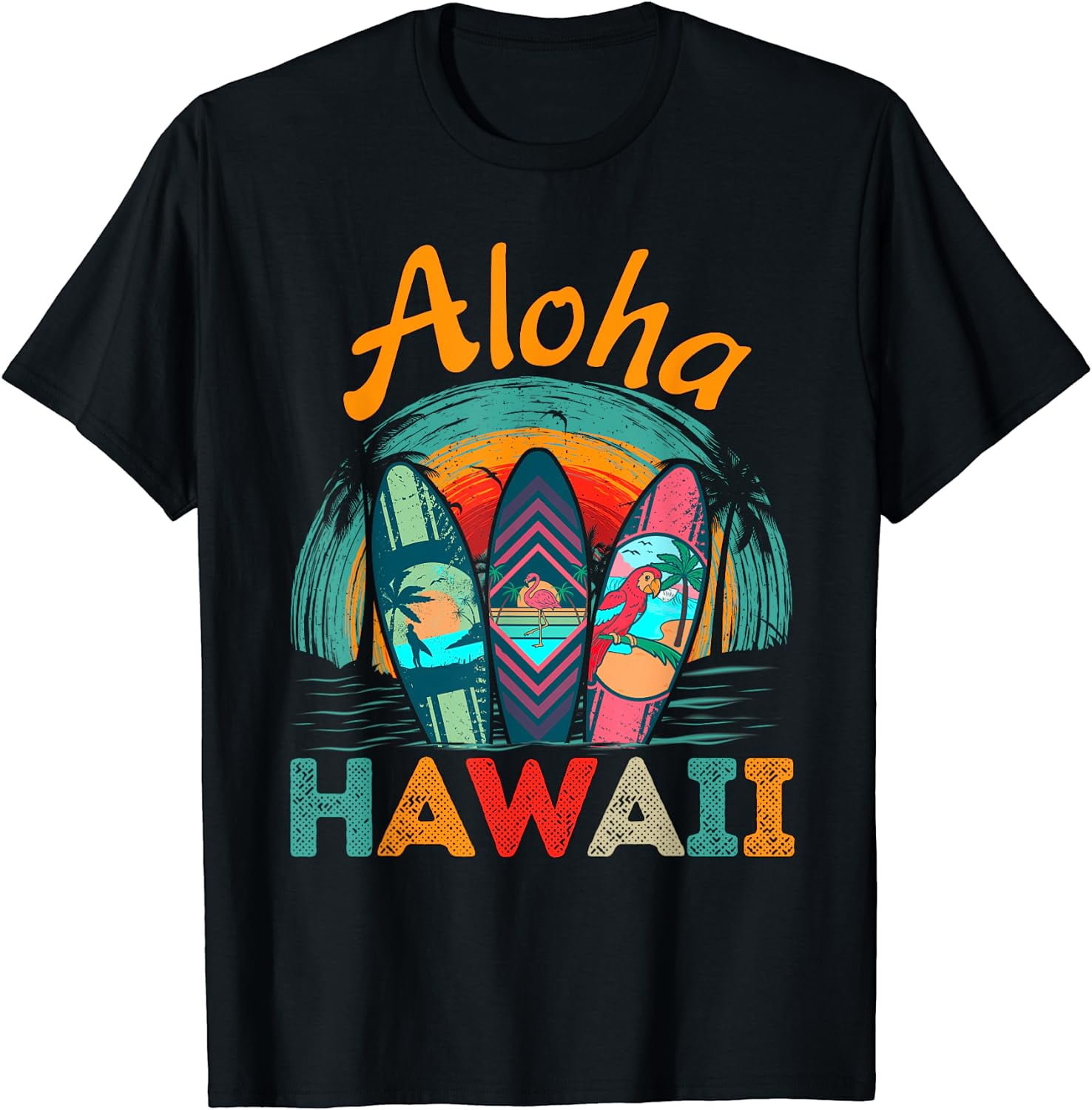 Aloha Hawaiian Surfboard Surfer Retro Summer Sunset Island T-Shirt ...