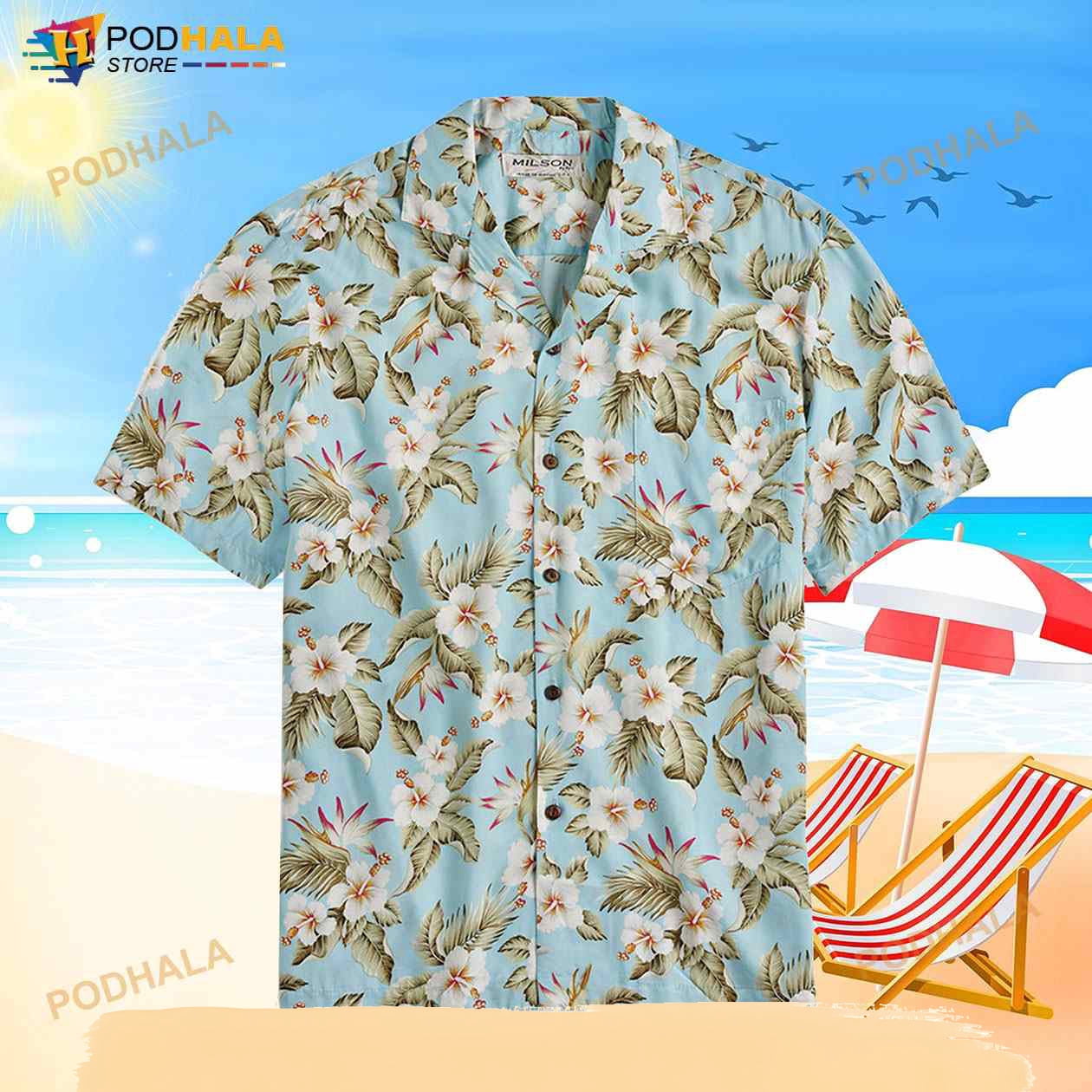 Aloha Hibiscus Sky Blue Hawaiian Beach Summer Shirt - Walmart.com