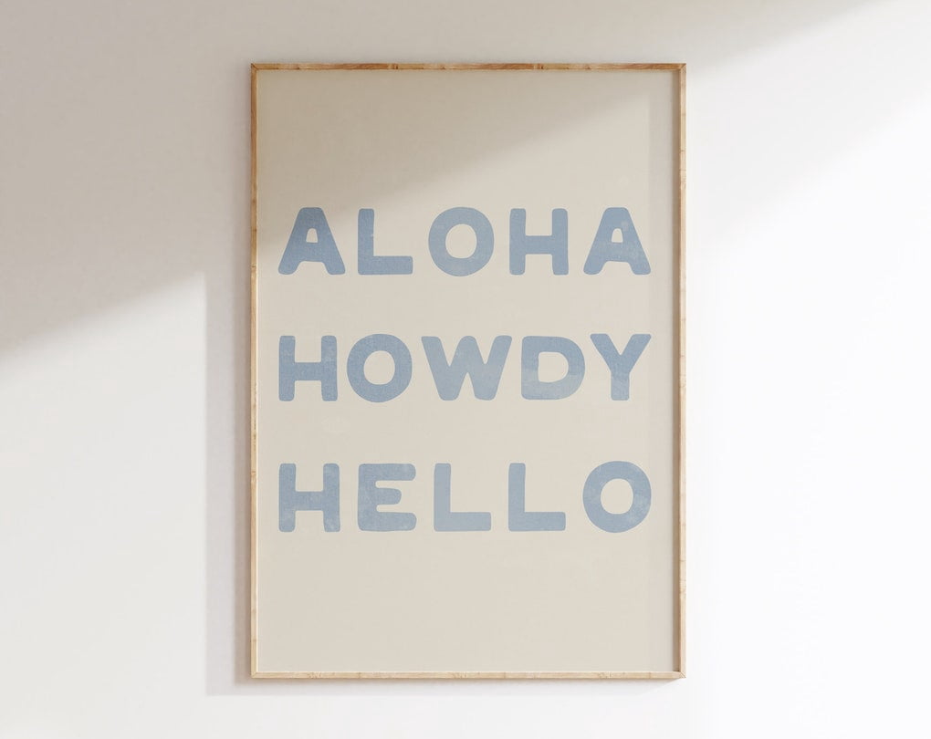 Aloha Howdy Print Coastal Cowgirl Decor Western Wall Art Blue Text ...
