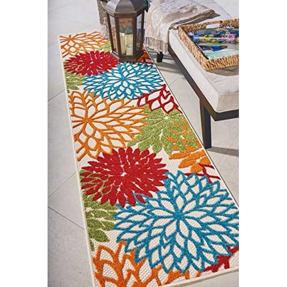 Aloha Indoor/Outdoor Green 2'3'' x 8' Area-Rug, Tropical, Botanical ...