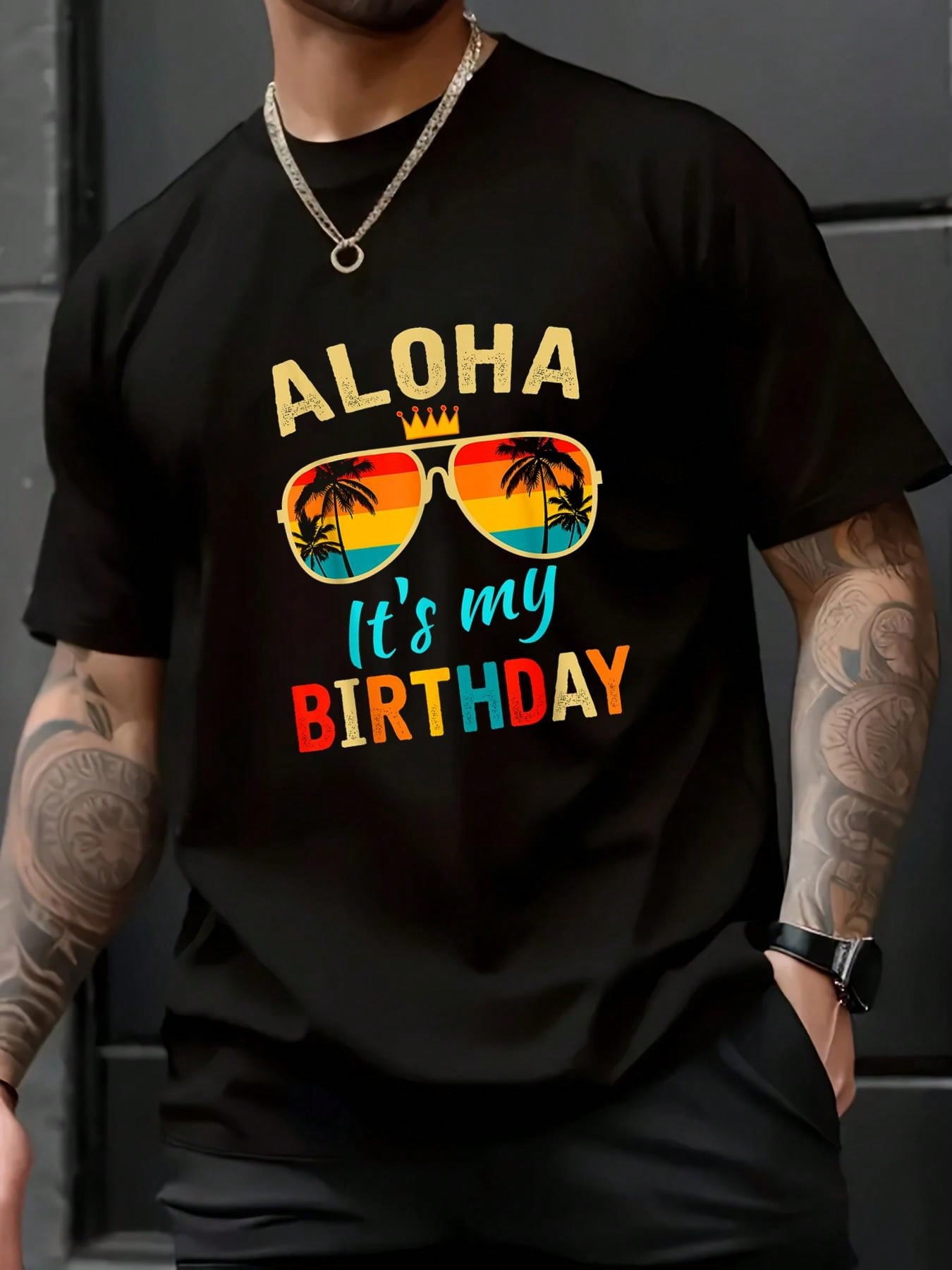 Aloha It's My Birthday Tropical Luau Costume Party Hawaii T-Shirt -100% Cotton Graphic Tees Men ...