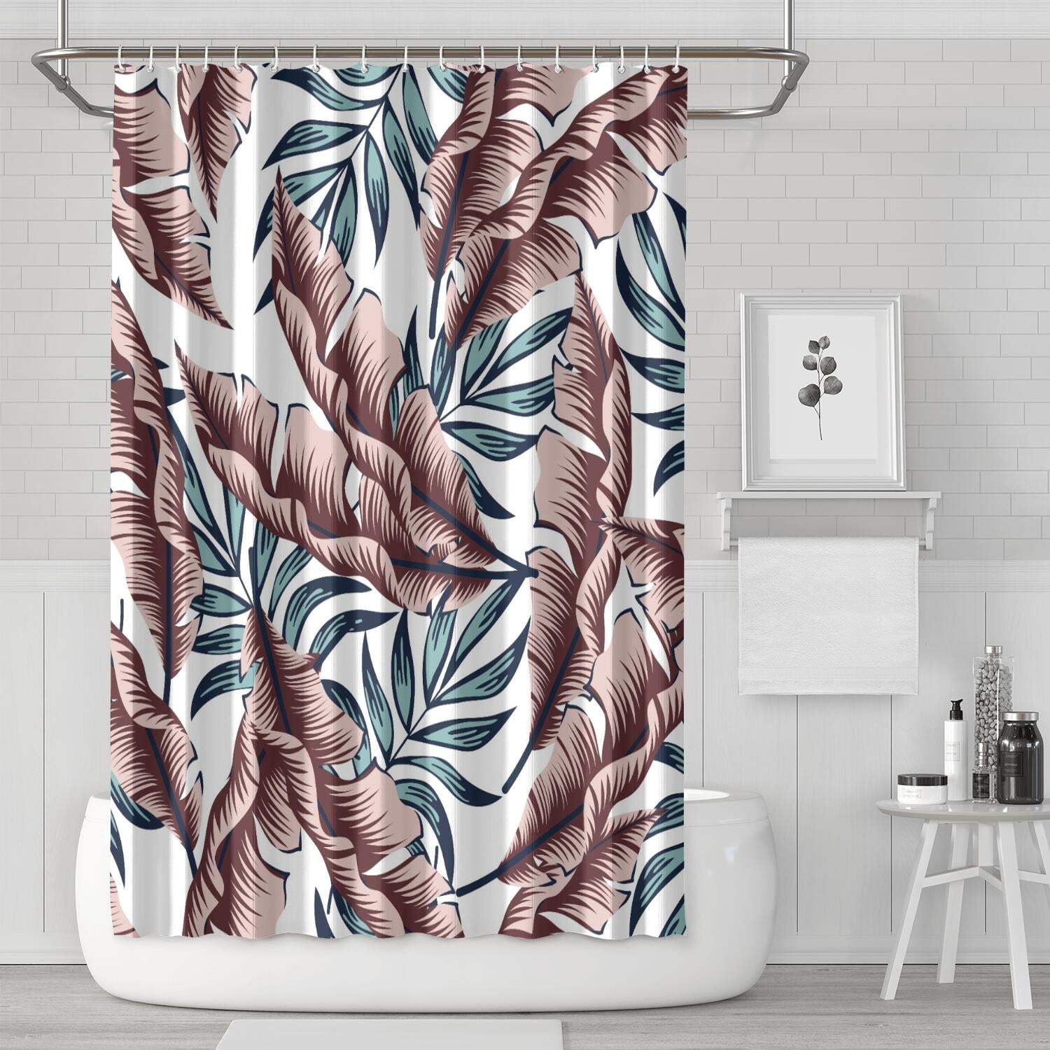 Aloha Jungle Leaves Shower Curtain with 12 Hooks - Waterproof Quick-Dry ...