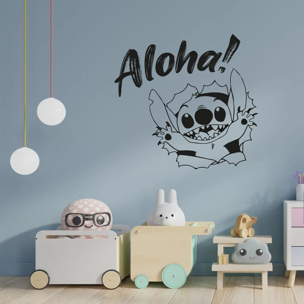 Aloha! Lilo and Stitch Cute Happy Stitch Drawing Silhouette Vinyl Wall ...