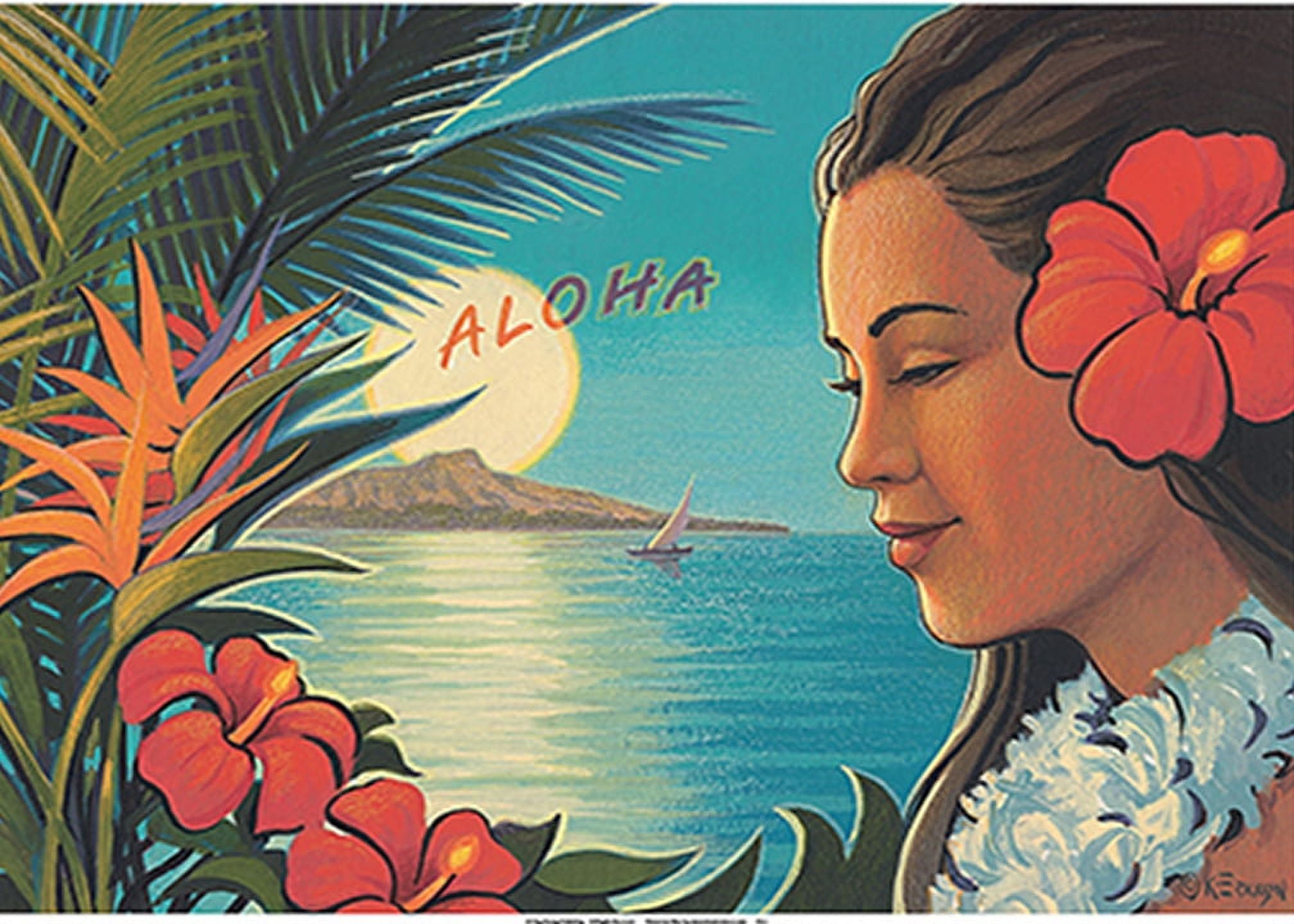 Aloha Moonrise - Hula Girl - Full Moon over Diamond Head Crater ...
