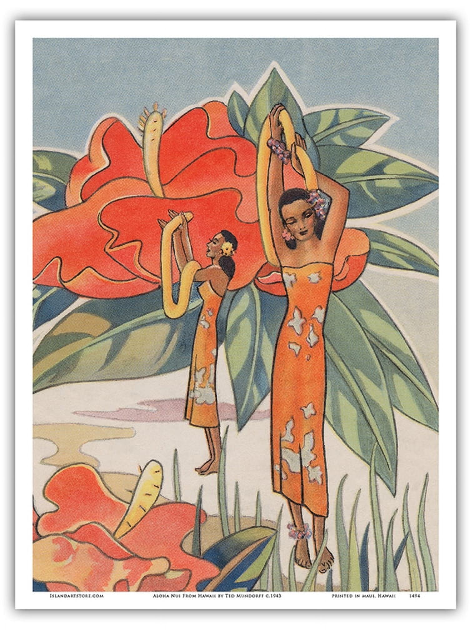 Aloha Nui From Hawaii - Hawaiian Hula Dancers - Vintage Hawaiian Christmas Card by Ted Mundorff ...