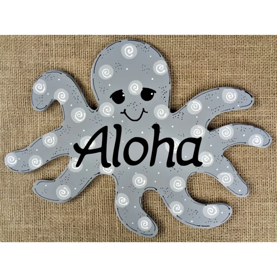 Aloha Octopus Sign Deck Patio Pool Wall Door Plaque Backyard Tiki Bar ...