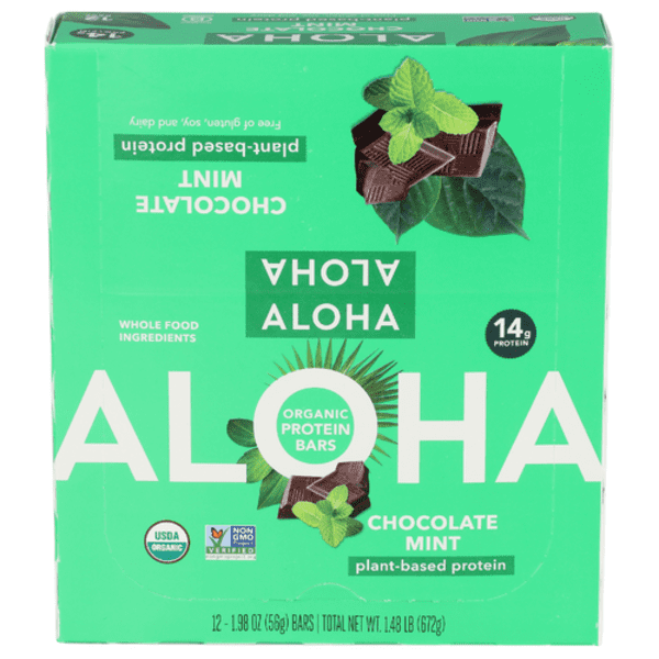 Aloha Organic Chocolate Mint Plant-Based Protein Bars 12 Pack Case 1.98 oz - Pack of 3 - Walmart.com