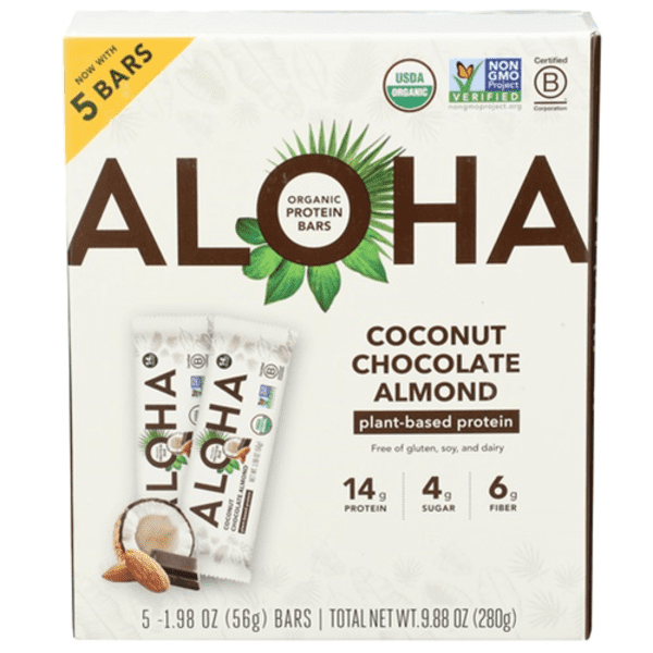 Aloha Organic Plant-Based Protein Coconut Chocolate Almond Bars 5 Pack ...
