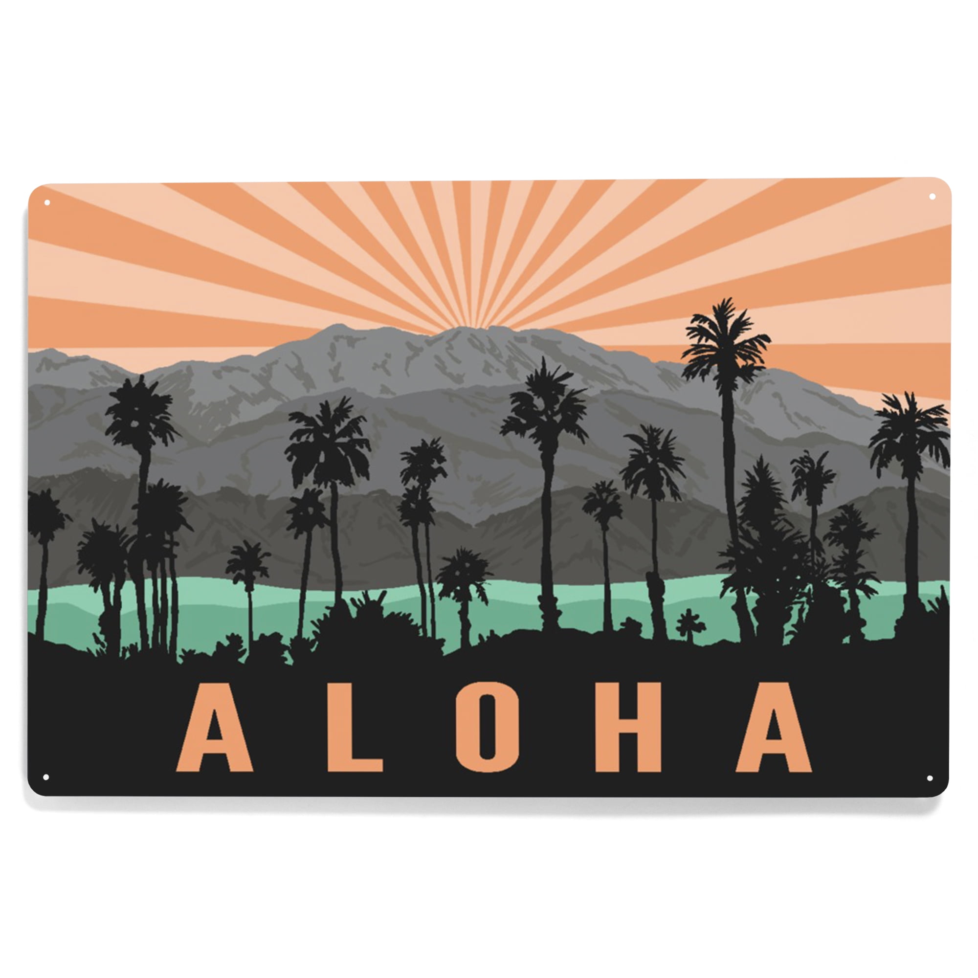 Aloha, Palm Trees and Mountains (12x18 Aluminum Art, Indoor Outdoor ...