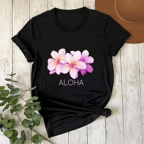 Aloha Plumeria Hawaiian Floral Tropical Summer Beach Botanical Unisex T ...