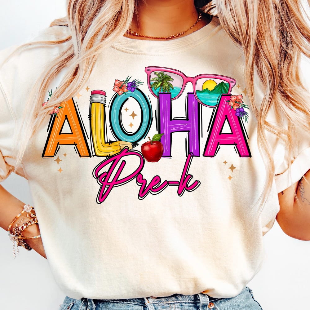 Aloha Pre-K Shirt, Summer Shirt, Beach Vacation Shirt, Pre-K Shirt, Teacher Shirt, School, Back ...