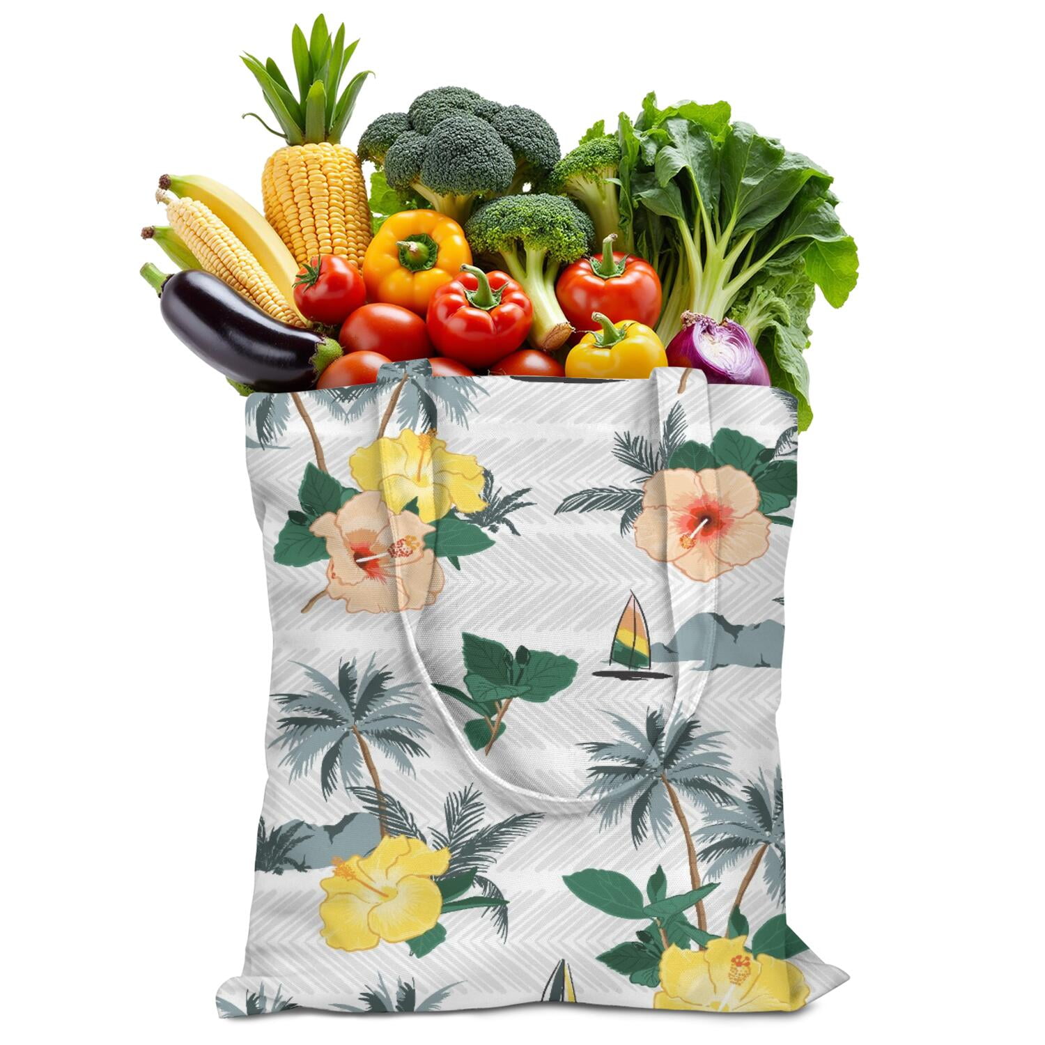 Aloha Print Canvas Shopping Bag, Reusable Hawaiian Tropical Island Tote ...