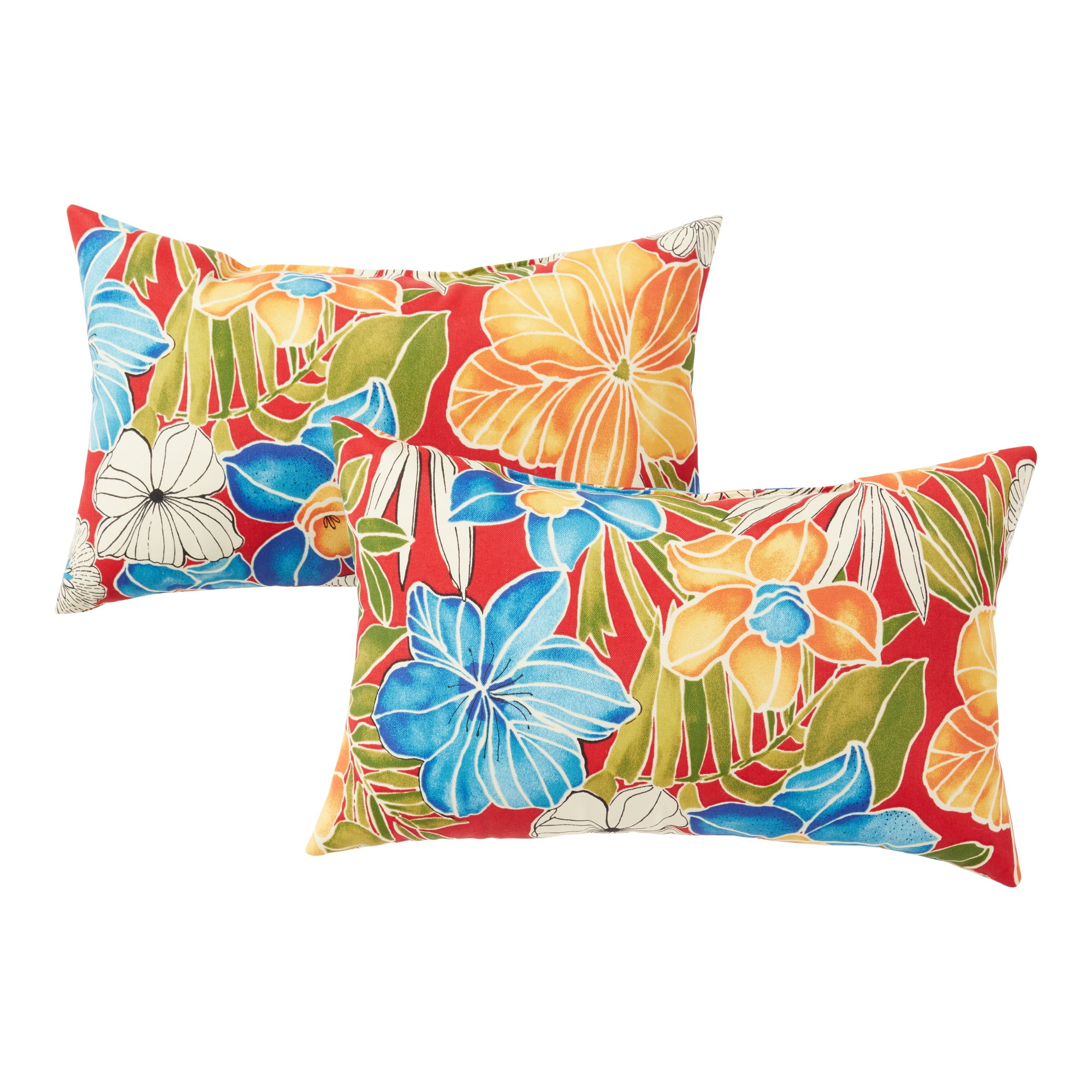Aloha Red Floral 19 x 12 in. Outdoor Rectangle Throw Pillow (Set of 2 ...