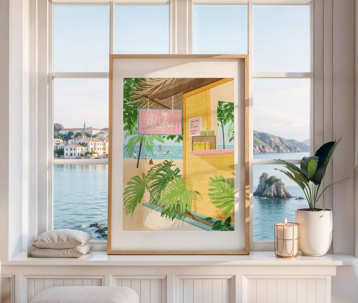 Aloha Shack Tropical Beach Illustration Home Wall Decor Unframed Paper ...