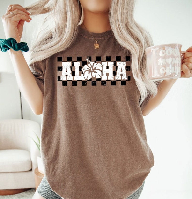 Aloha Shirt, Hawaii Shirt, Checkered Aloha Tee, Beach Vacation, Summer ...