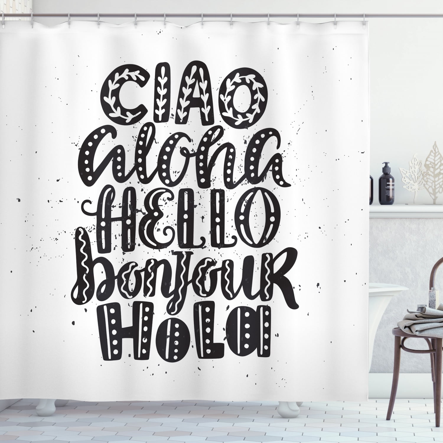 Aloha Shower Curtain, Ciao Aloha Bonjour Hola Hello in Various ...