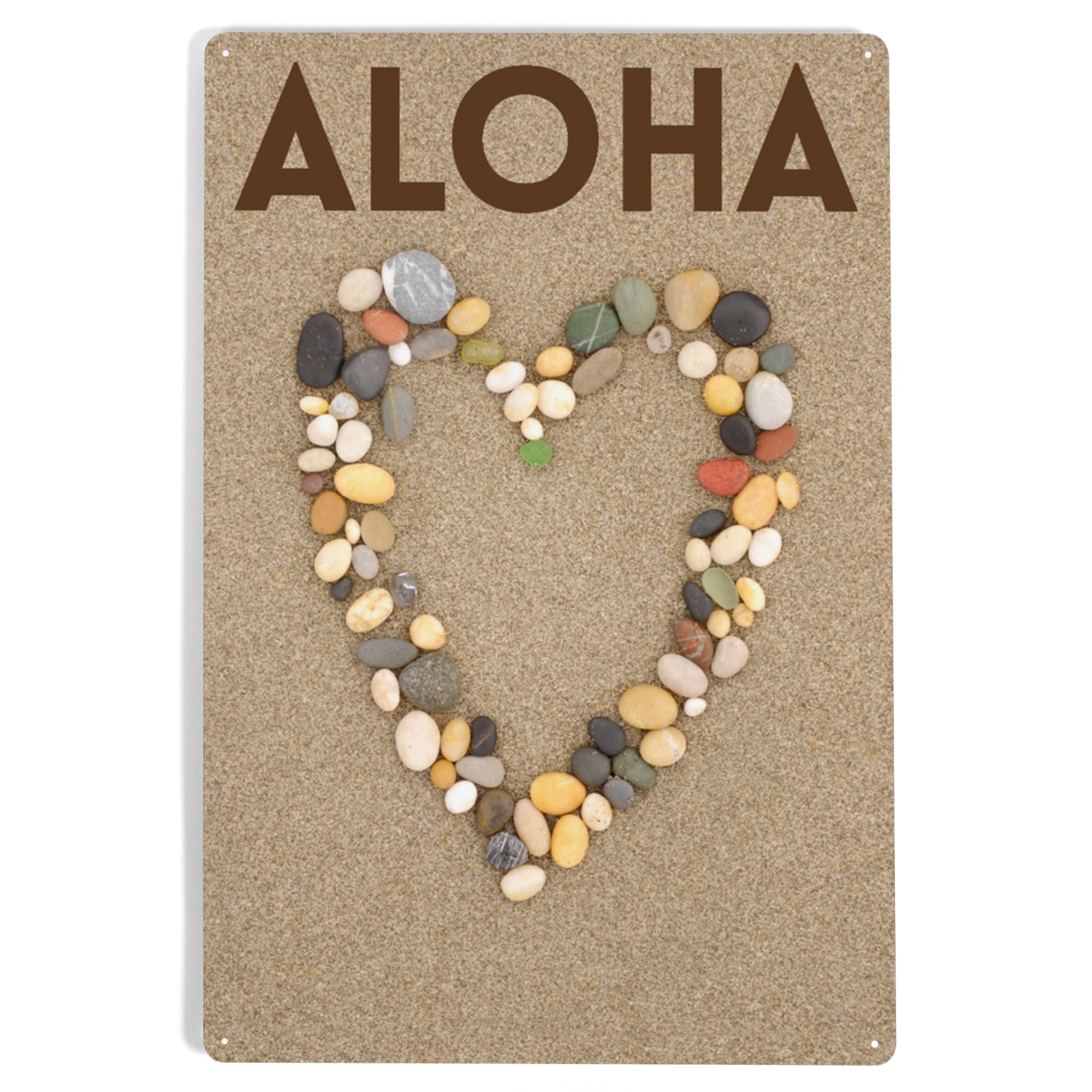Aloha, Stone Heart on Sand (12x18 Aluminum Art, Indoor Outdoor Metal ...